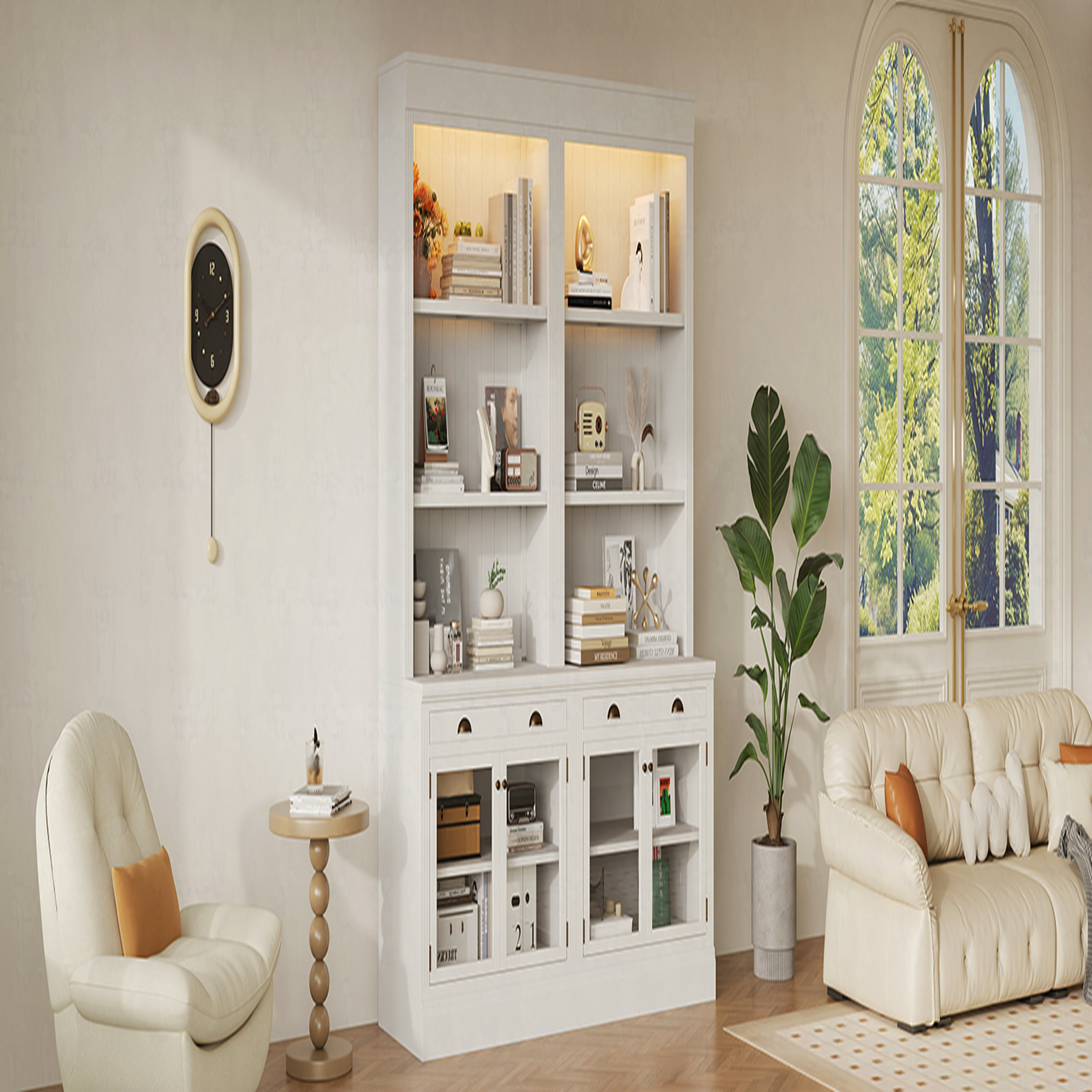 Latitude Run® 83.4"Tall Bookshelf Suite with LED Lighting, Modern ...