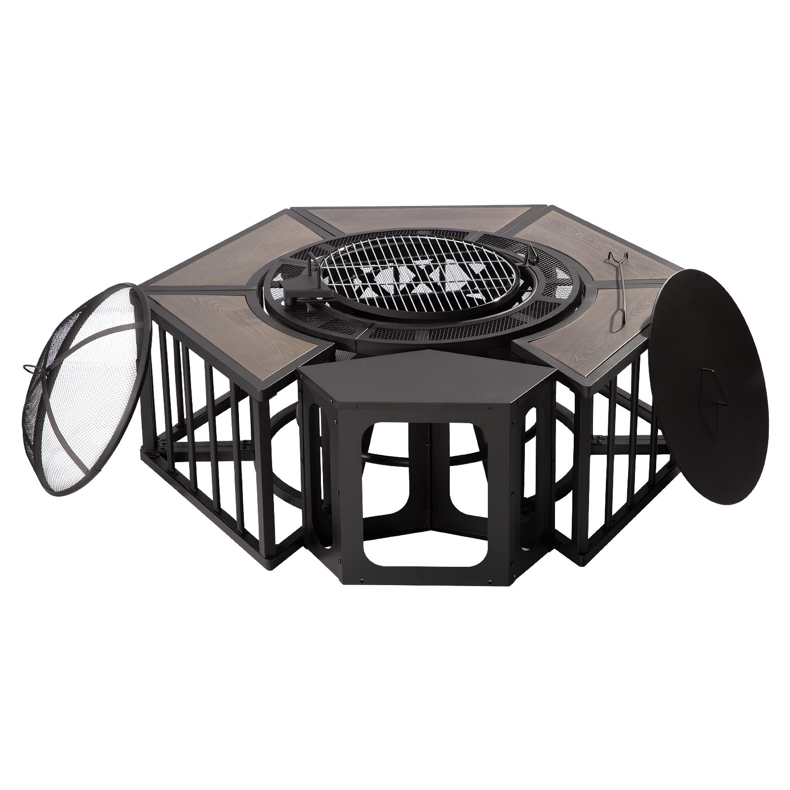 Arlmont & Co. 51 Inch Wood-Burning Fire Pit Table with Grill and Wood ...