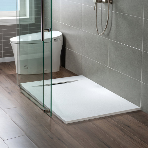WoodBridge 59/60" W x 31.5" D Solid Surface Shower Base, Non-Slip, Low ...