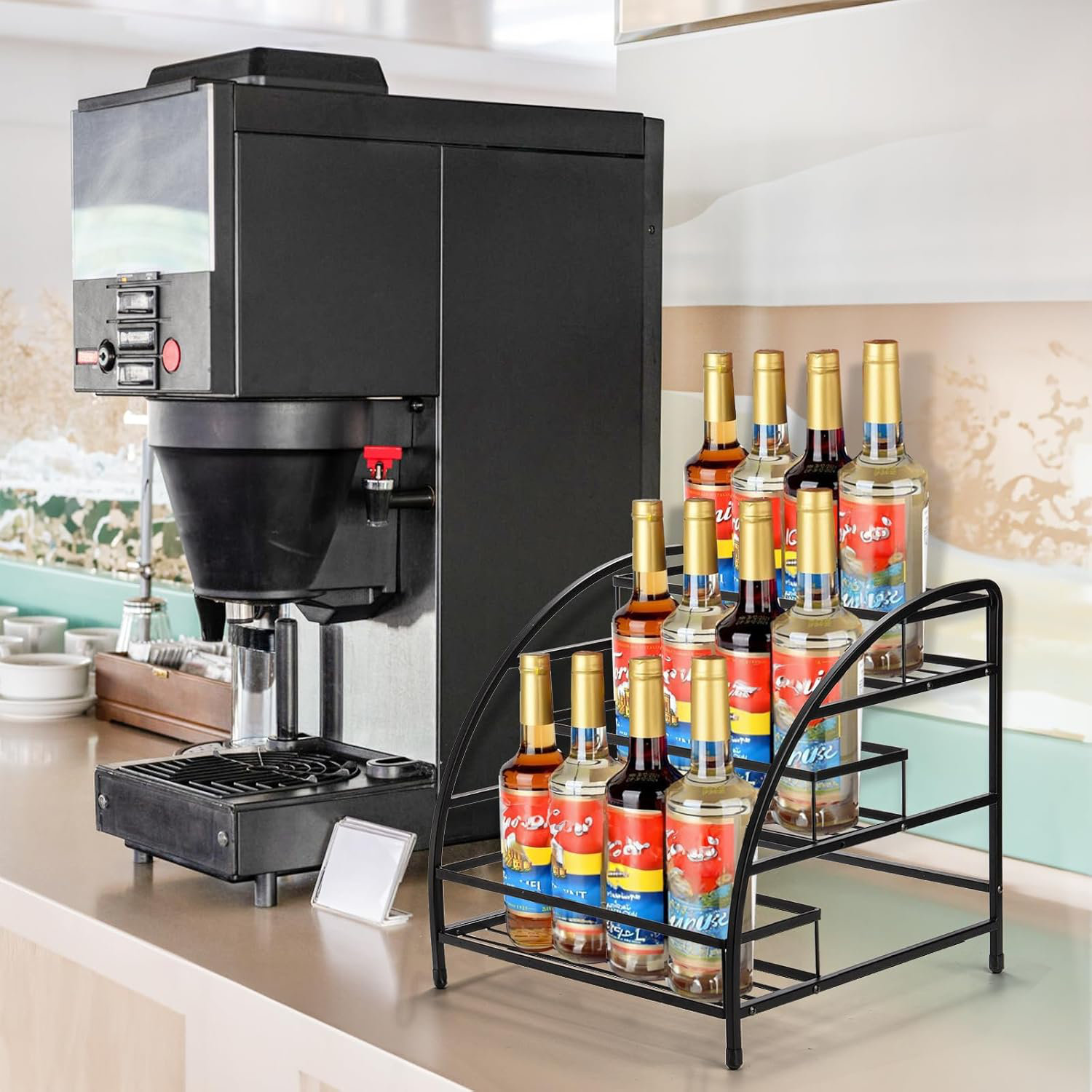 Latitude Run® Coffee Syrup Rack Organizer, 9-12 Bottles Wine Holder ...