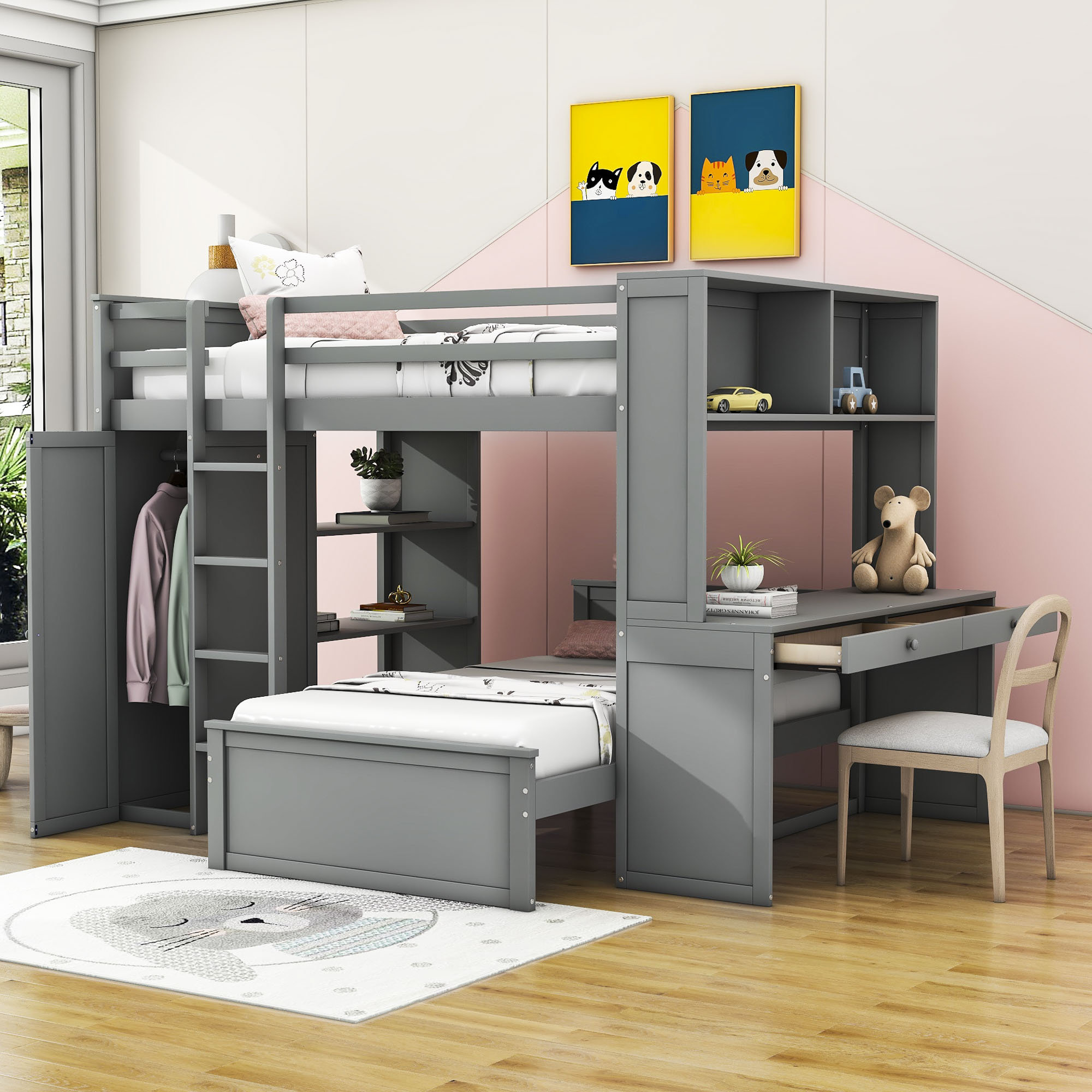 Harriet Bee Sherise Kids Full Over Twin 2 Drawers Wooden Bunk Bed with ...