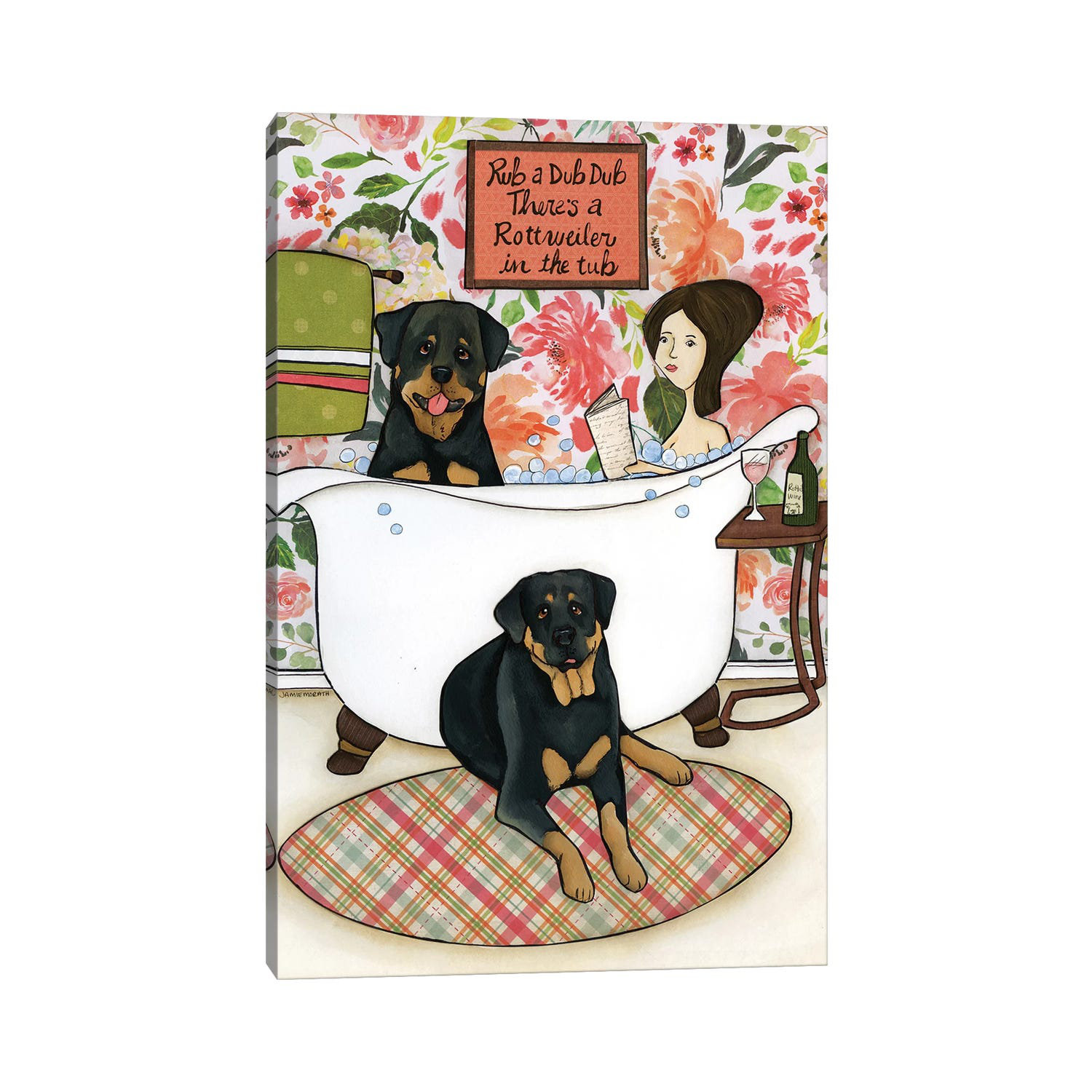 East Urban Home Rottweiler in the Tub by Jamie Morath - Wrapped Canvas ...