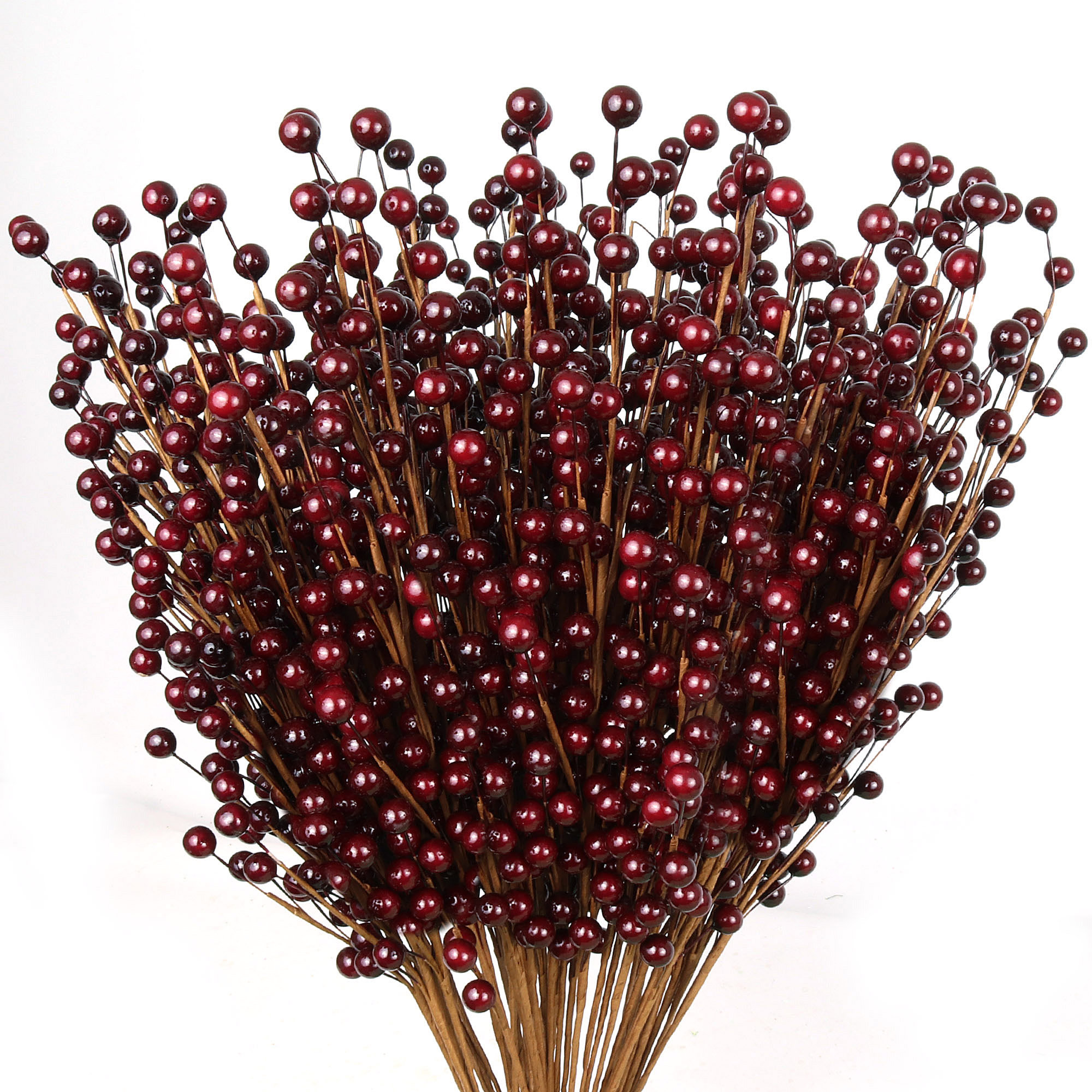 The Holiday Aisle® Artificial Flowers Set Of 24: Burgundy Holly Berry ...