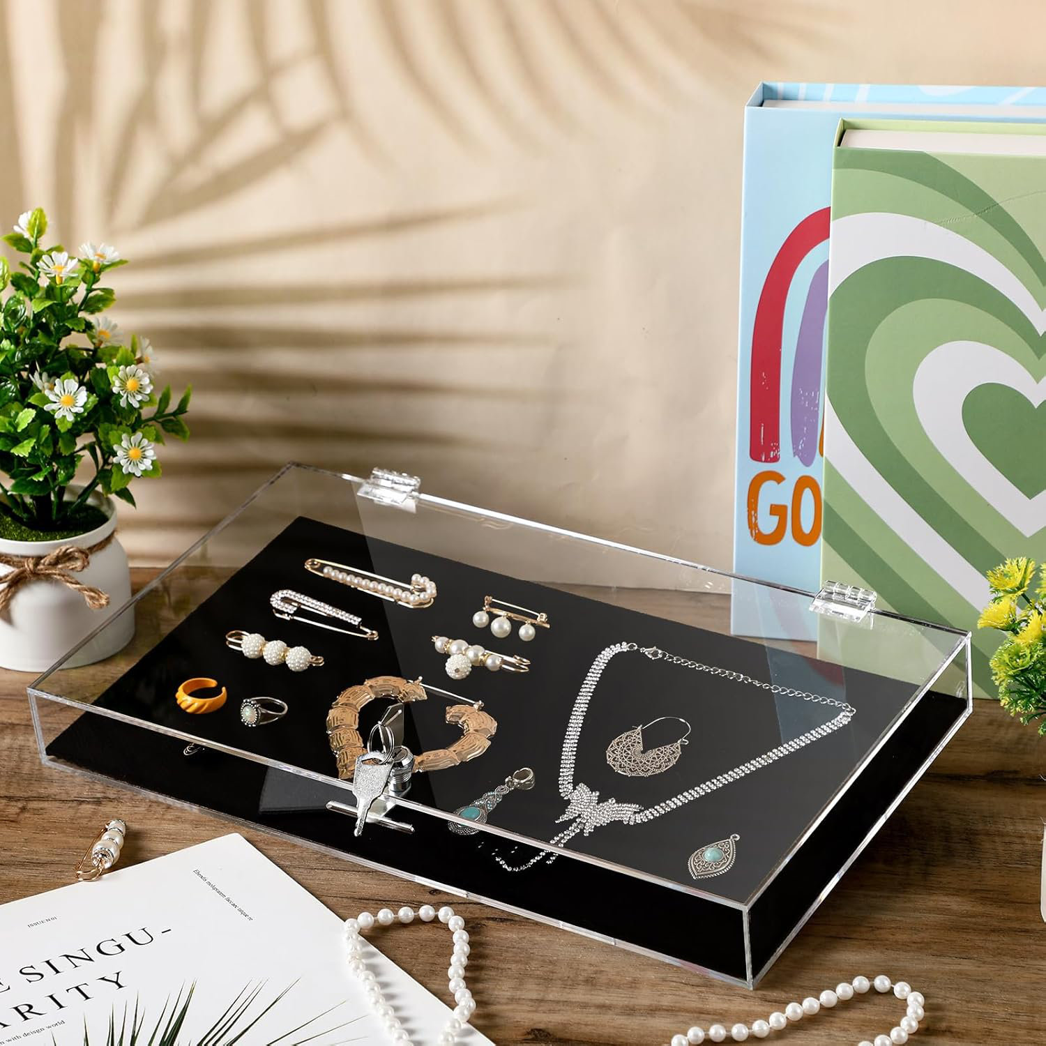 RAPTIZ 2 Pcs Acrylic Locking Jewelry Display Case Clear Ring Earring ...