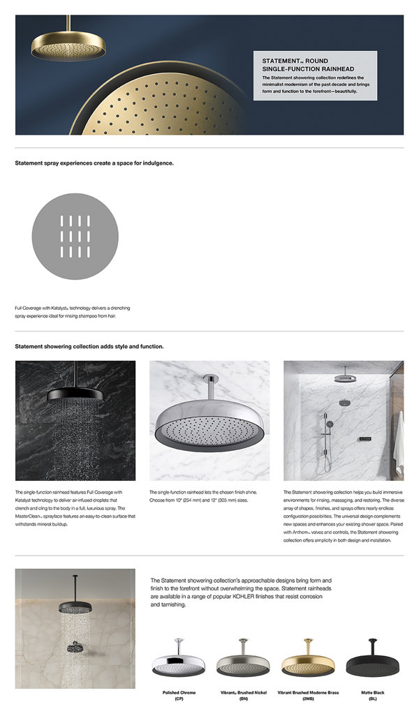 Kohler Statement 14" Single-Function Wall or Ceiling-Mount Round ...