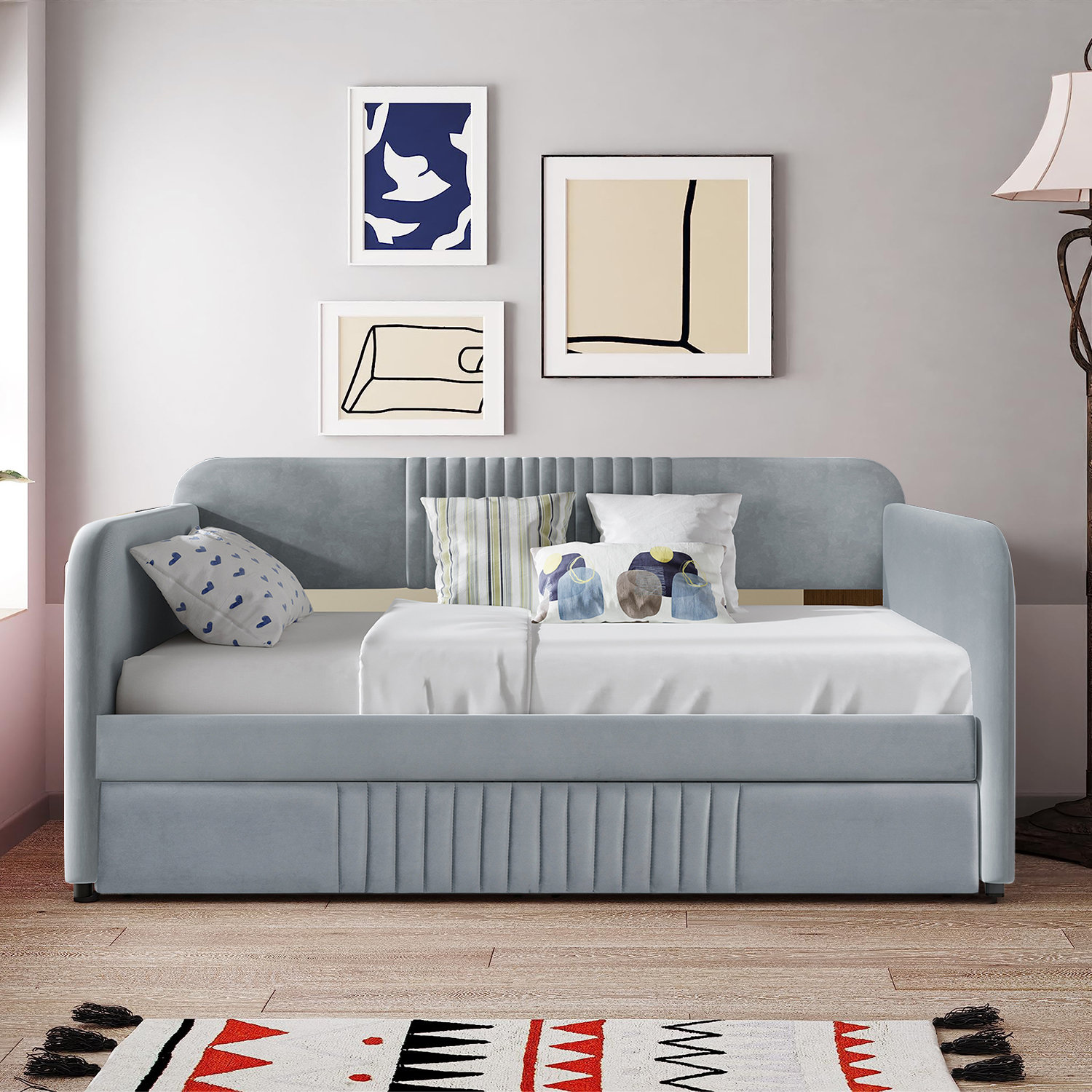 Latitude Run® Bethia Practical Upholstered Platform Bed with Trundle ...