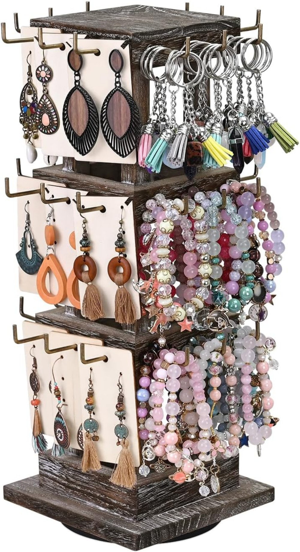 Millwood Pines Wood Rotating Jewelry Display Stand Tower,Spinning ...