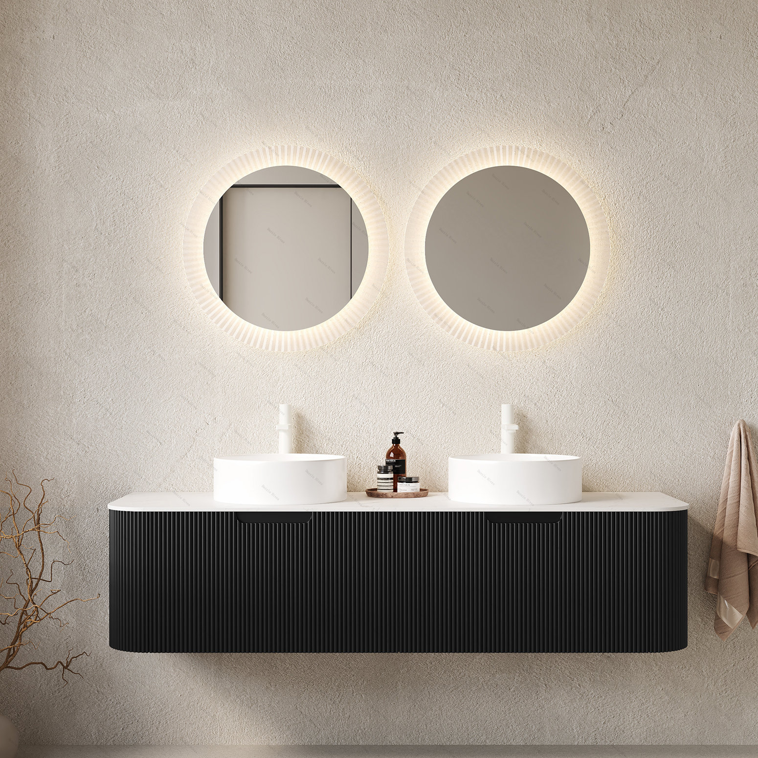 Dazzle Hives DINA 60" Bathroom Vanity with Sinks, Wall-Mounted Curved ...