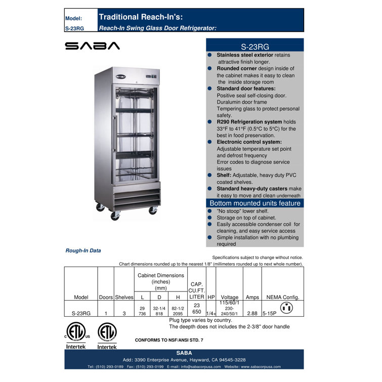 SABA 23 Cubic Feet Reach-In Refrigerator - 29'' | Wayfair