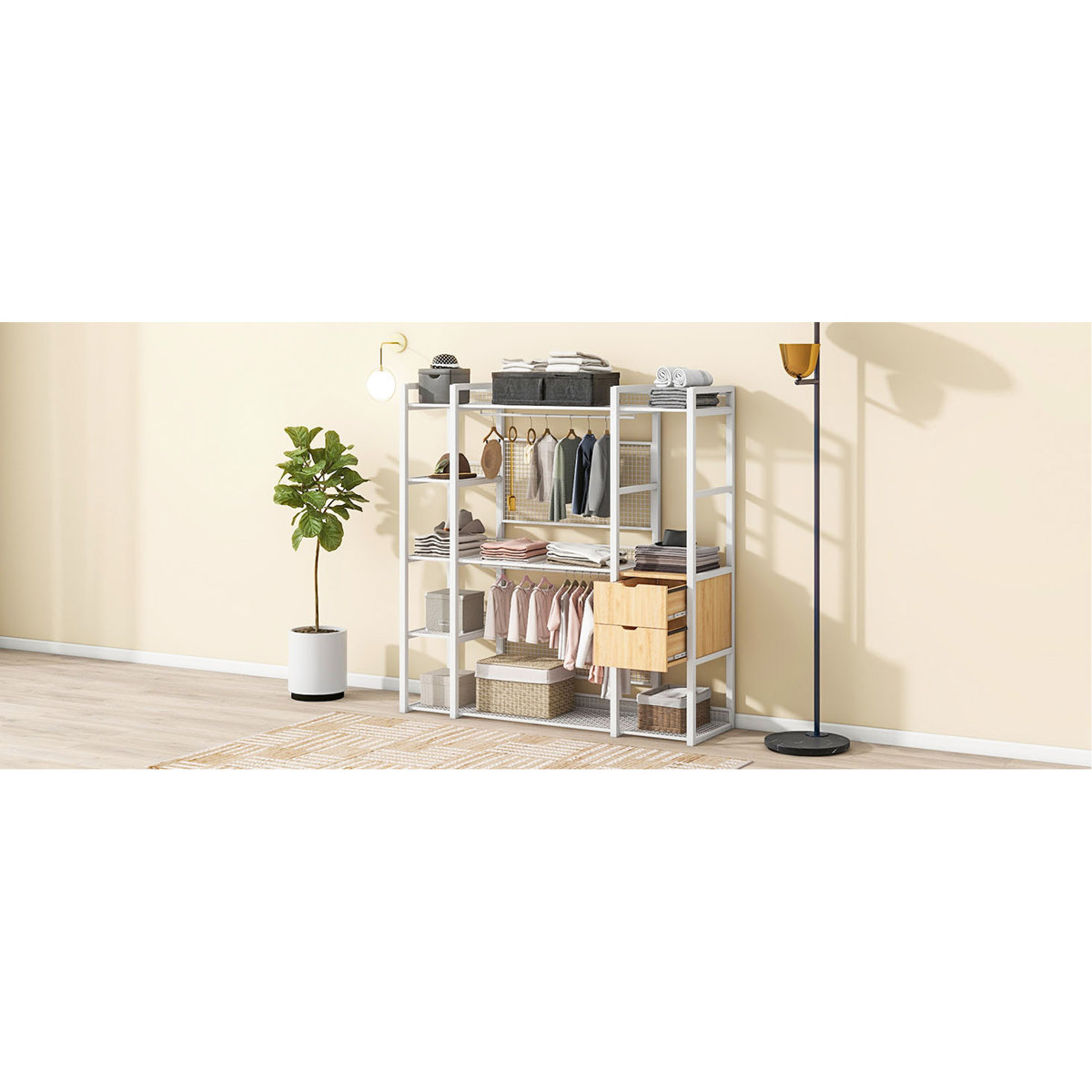 17 Stories Open-Style Wardrobe With Hanging Rails, Shelves And Drawers ...