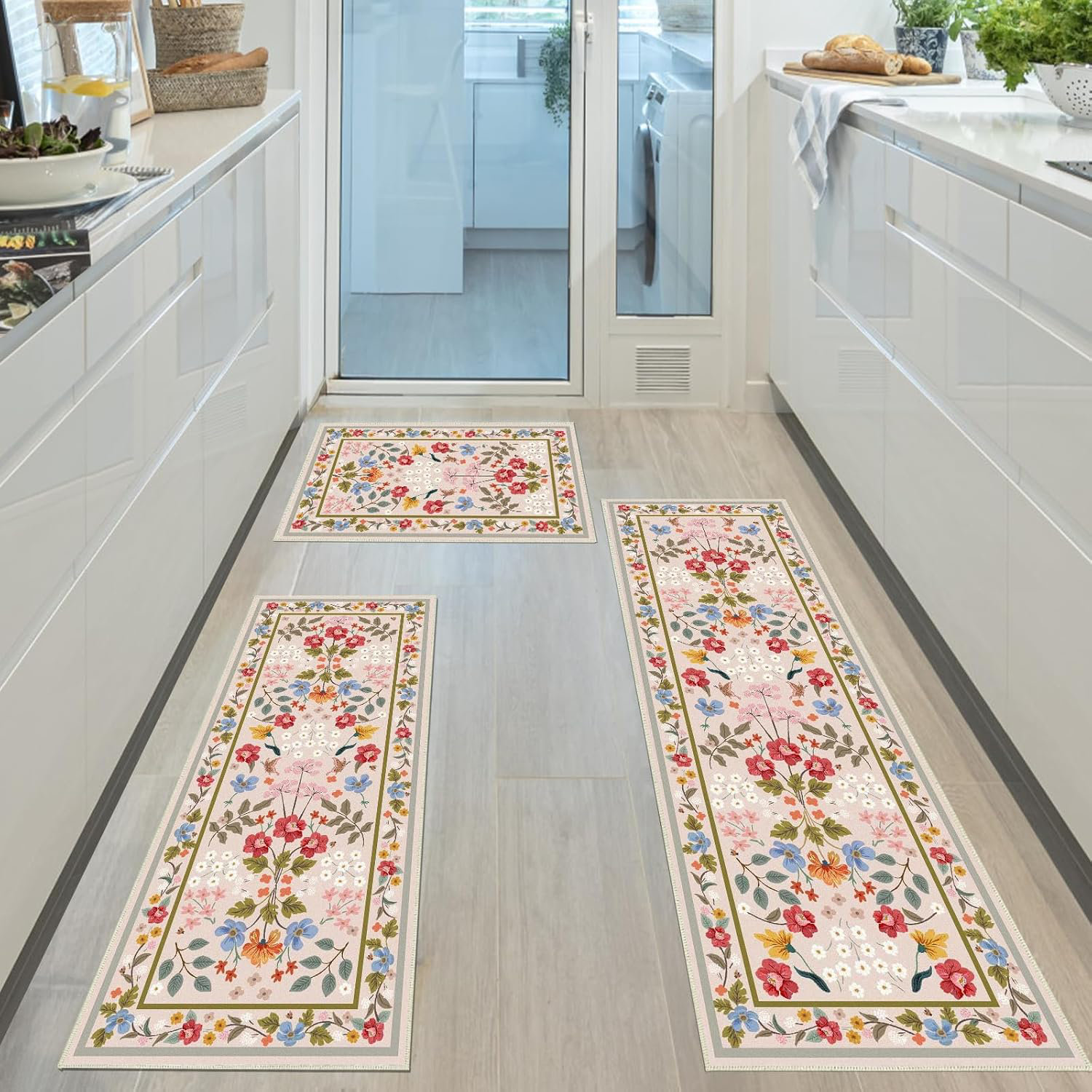 Bungalow Rose Boho Kitchen Rug Sets 3 Piece Non Slip Washable Kitchen ...