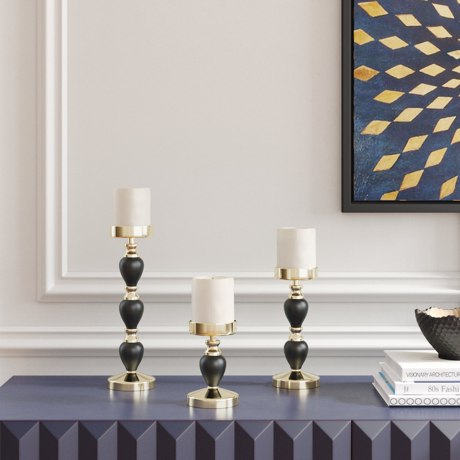 Willa Arlo™ Interiors Talia Black and Gold Candlestick Taper Candle Holders - Set of 3 & Reviews ...