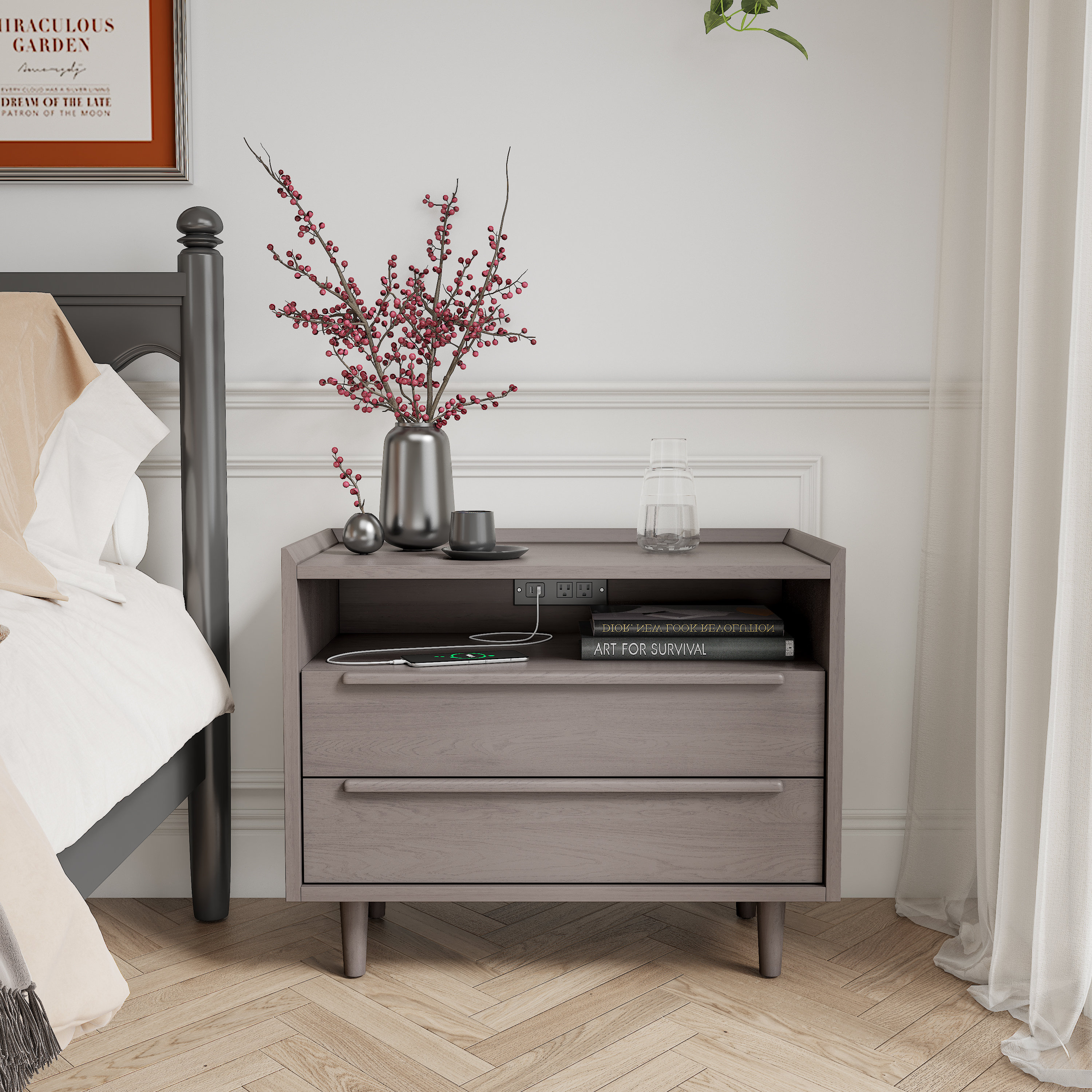 Hokku Designs 2-Drawer Mid-Century Nightstand With Outlets - Wayfair Canada