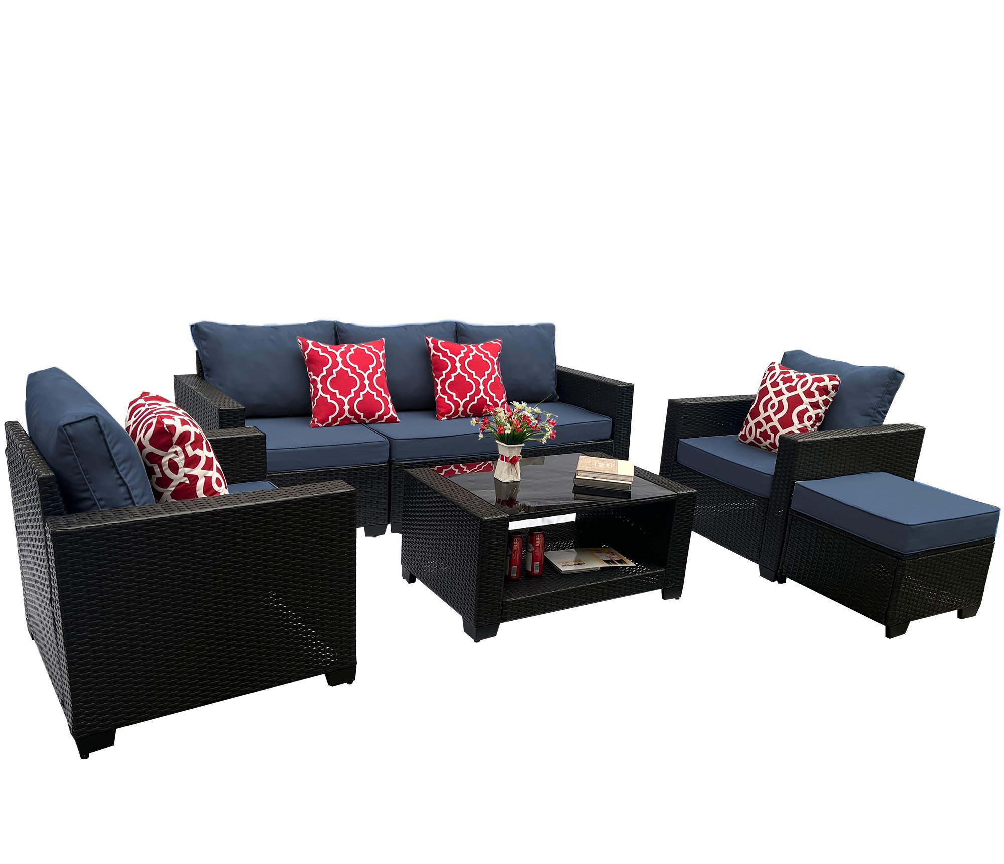 Hokku Designs Outdoor Garden Patio Furniture 7-Piece PE Rattan Wicker ...