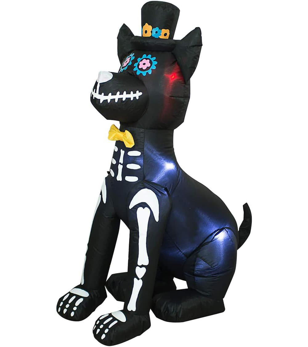 Ivy Bronx 4 Feet Halloween Inflatable Dog Skeleton Spooky Town Yard Art ...