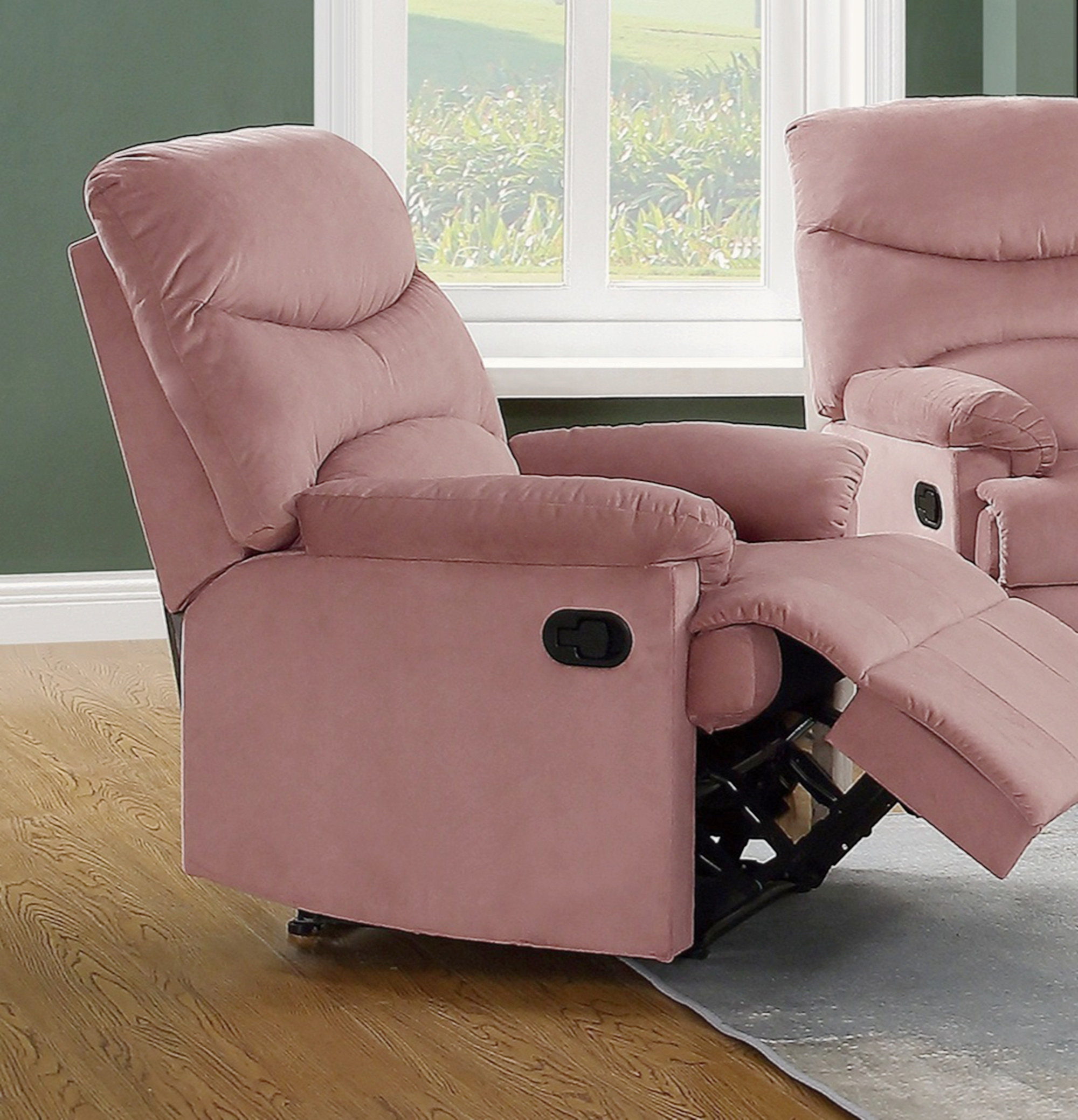 Everly Quinn Riepke Velvet Blush Pink Color 1pc Motion Recliner, Chair ...