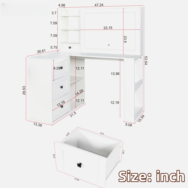 Ivy Bronx Knapp Knapp Desk With Charging Station, 3 Large Drawers ...