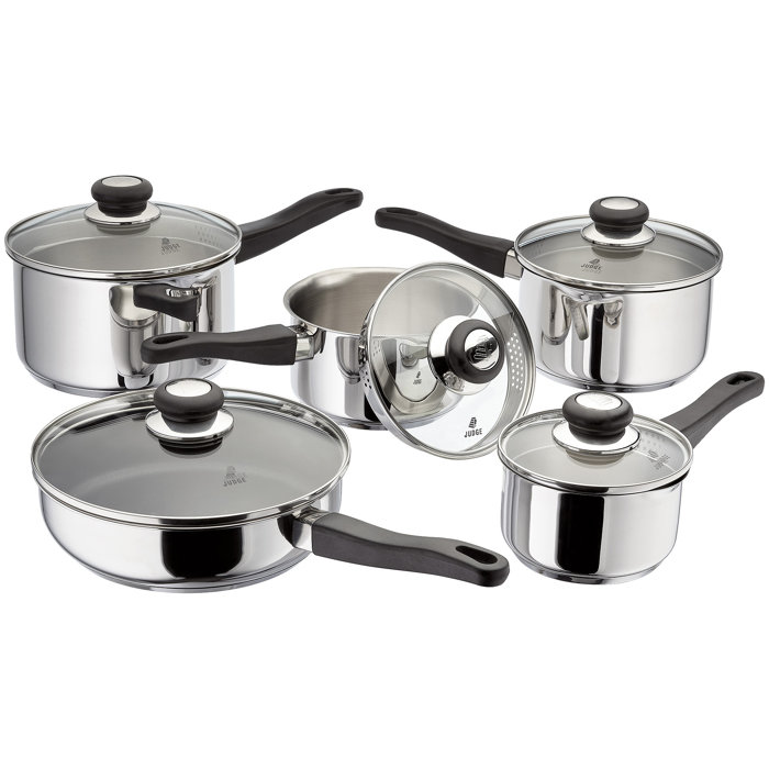Judge Vista 5 Piece Stainless Steel Pan Set with Draining Glass Lids ...
