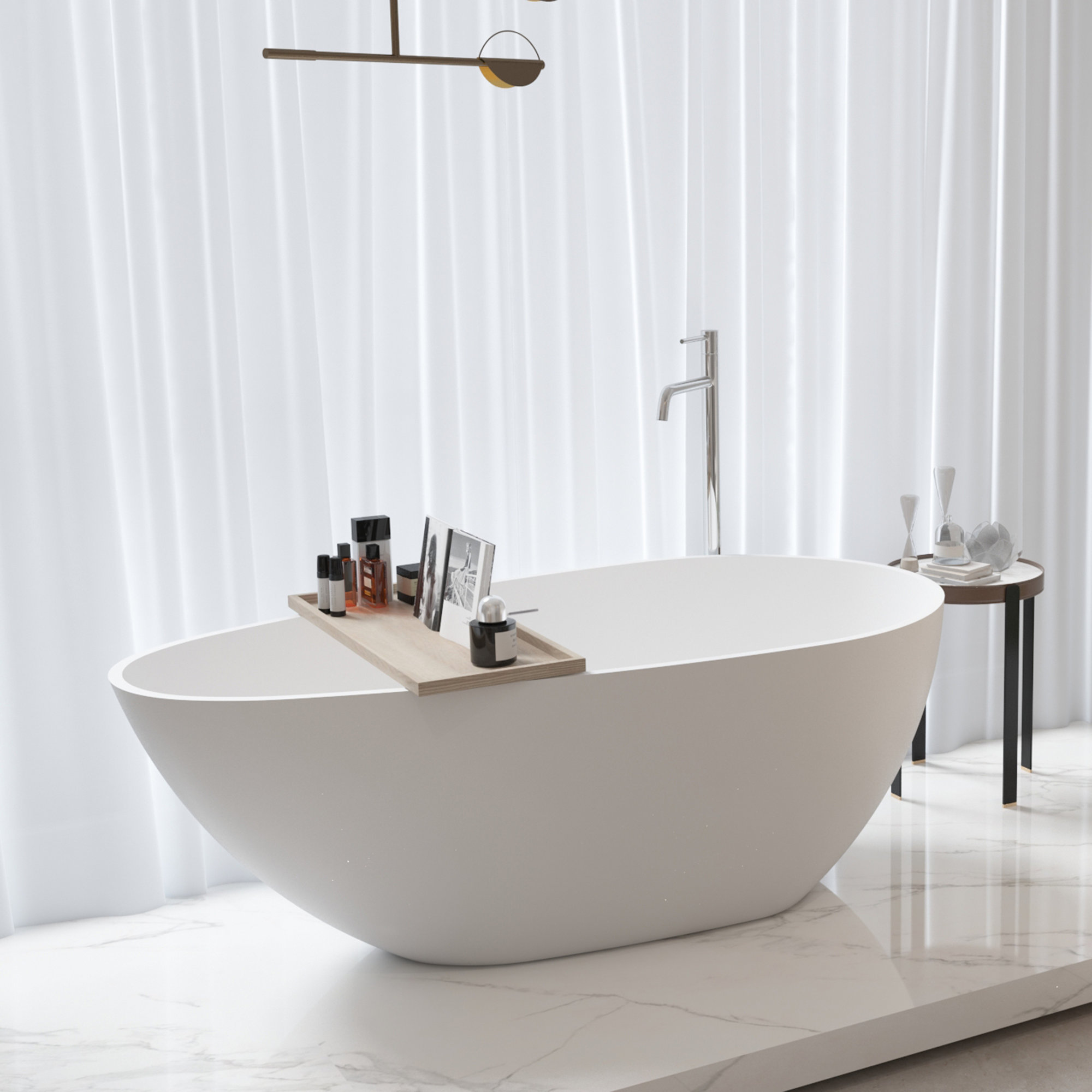 TONA 67 inch Modern Egg Shell Shape Freestanding Soaking Solid Surface ...