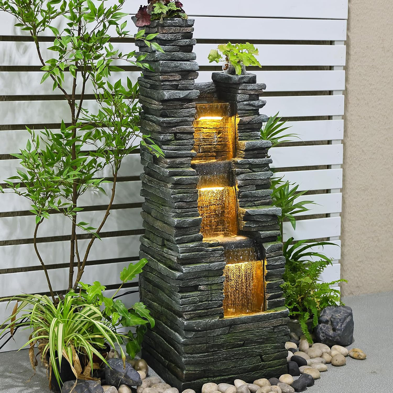 Millwood Pines 47" Water Fountain Outdoor Garden Cascading Large ...
