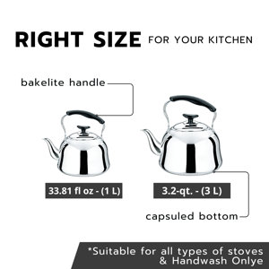 HAUS ROLAND 3.2 Quarts Stainless Steel (18/10) Whistling Stovetop Tea ...