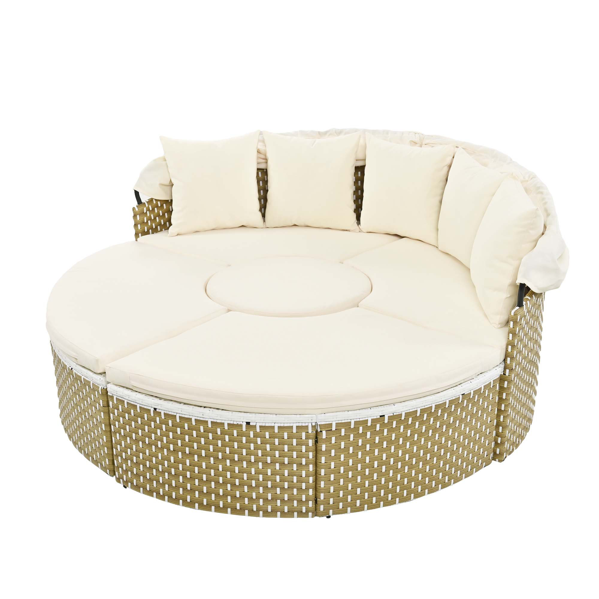 Dovecove Patio Furniture Round Outdoor Sectional Sofa Set Rattan Daybed ...