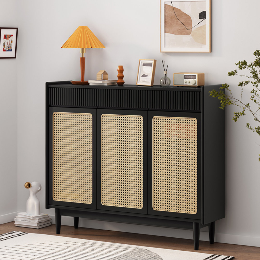 SUPROT Solid Wood Rattan Shoe Cabinet Storage Locker 20 Pair Shoe ...