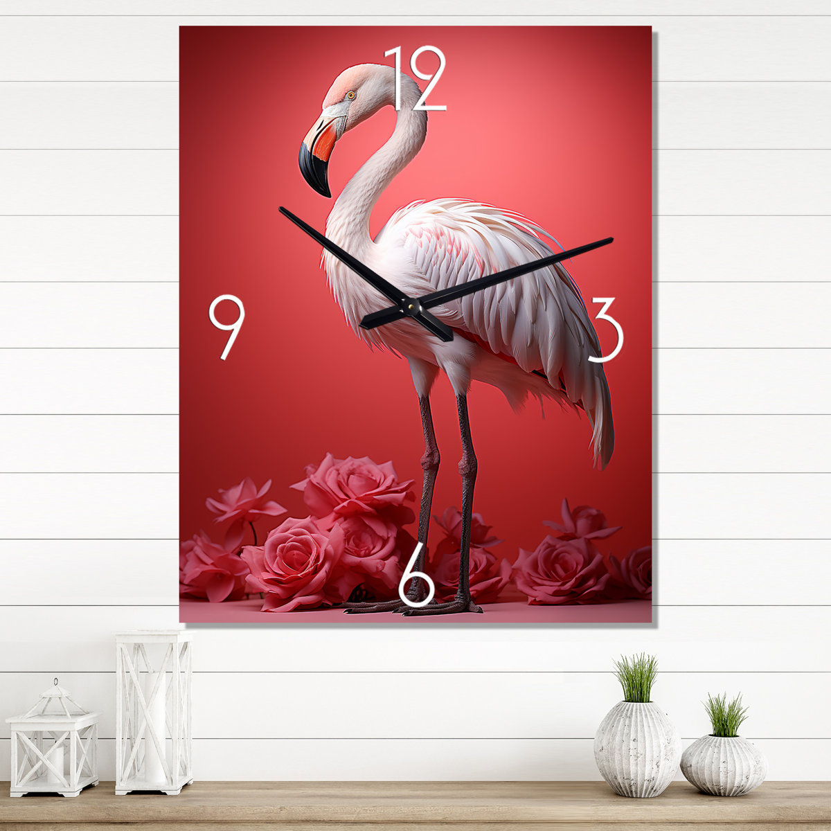 Design Art Monochome Flamingo Fading Glow - Animals Wall Clock ...