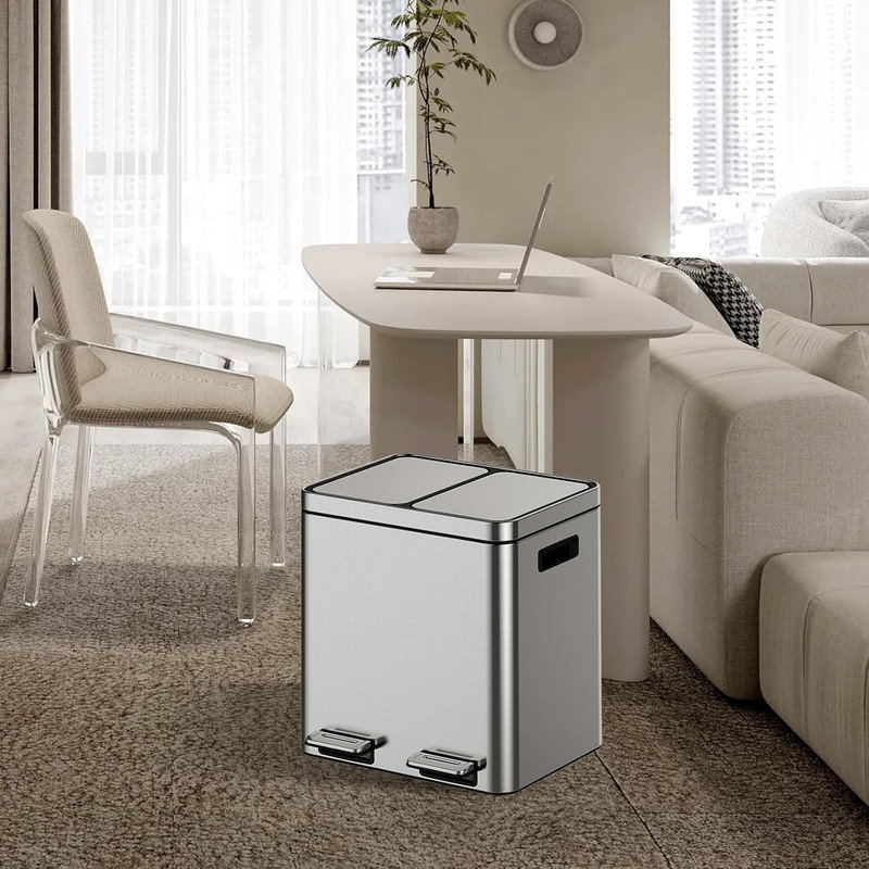 Sangdo Stainless Steel Step On Multi-Compartments Trash & Recycling Bin ...