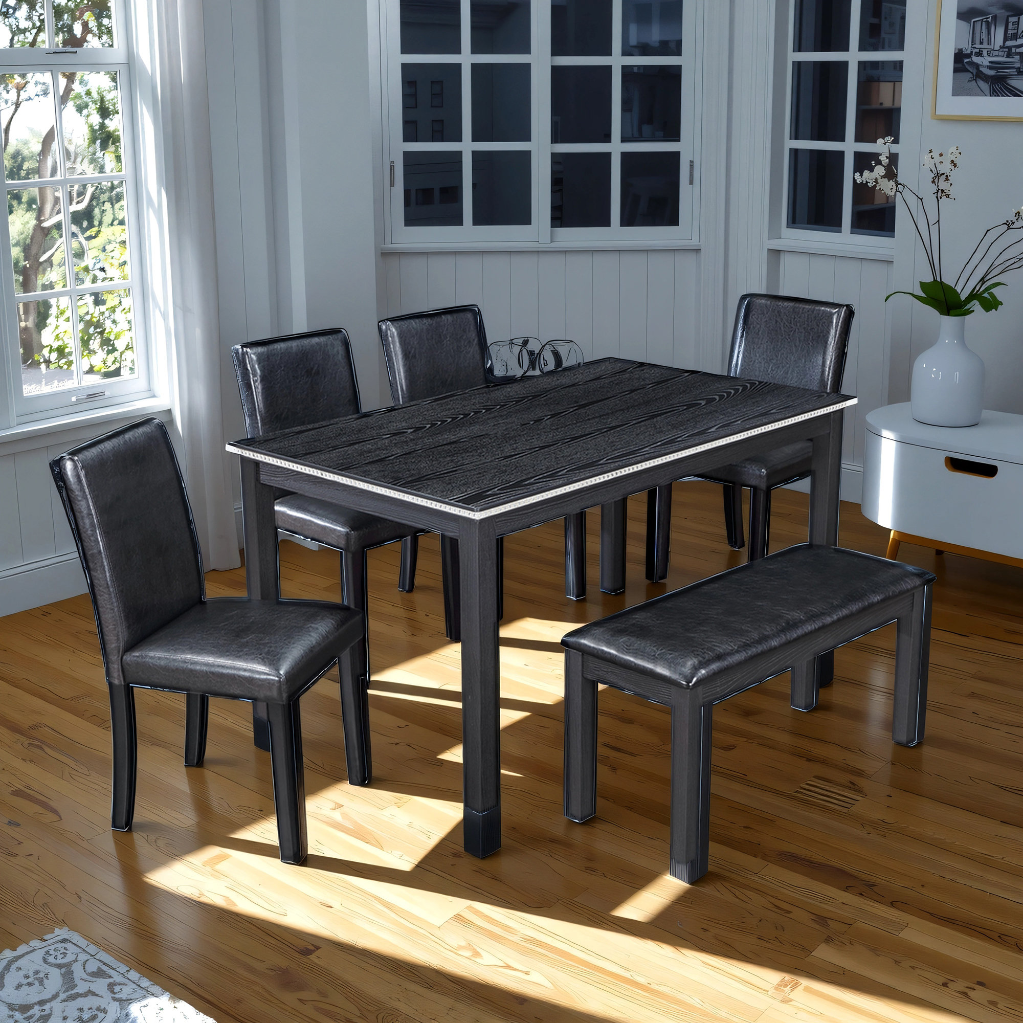 Lark Manor™ 6 Piece Wooden Dining Rectangular Table with Bench, Kitchen ...