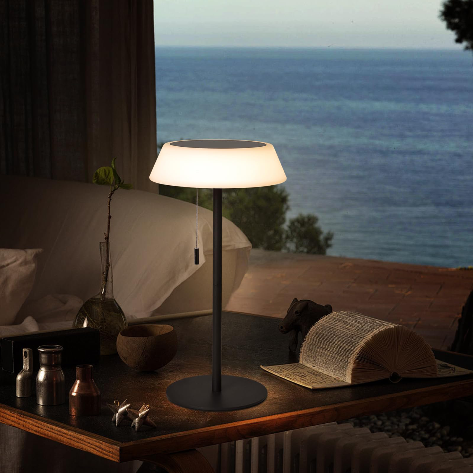 CONMINI Solar LED Outdoor Table Lamp Waterproof, Portable Cordless USB ...