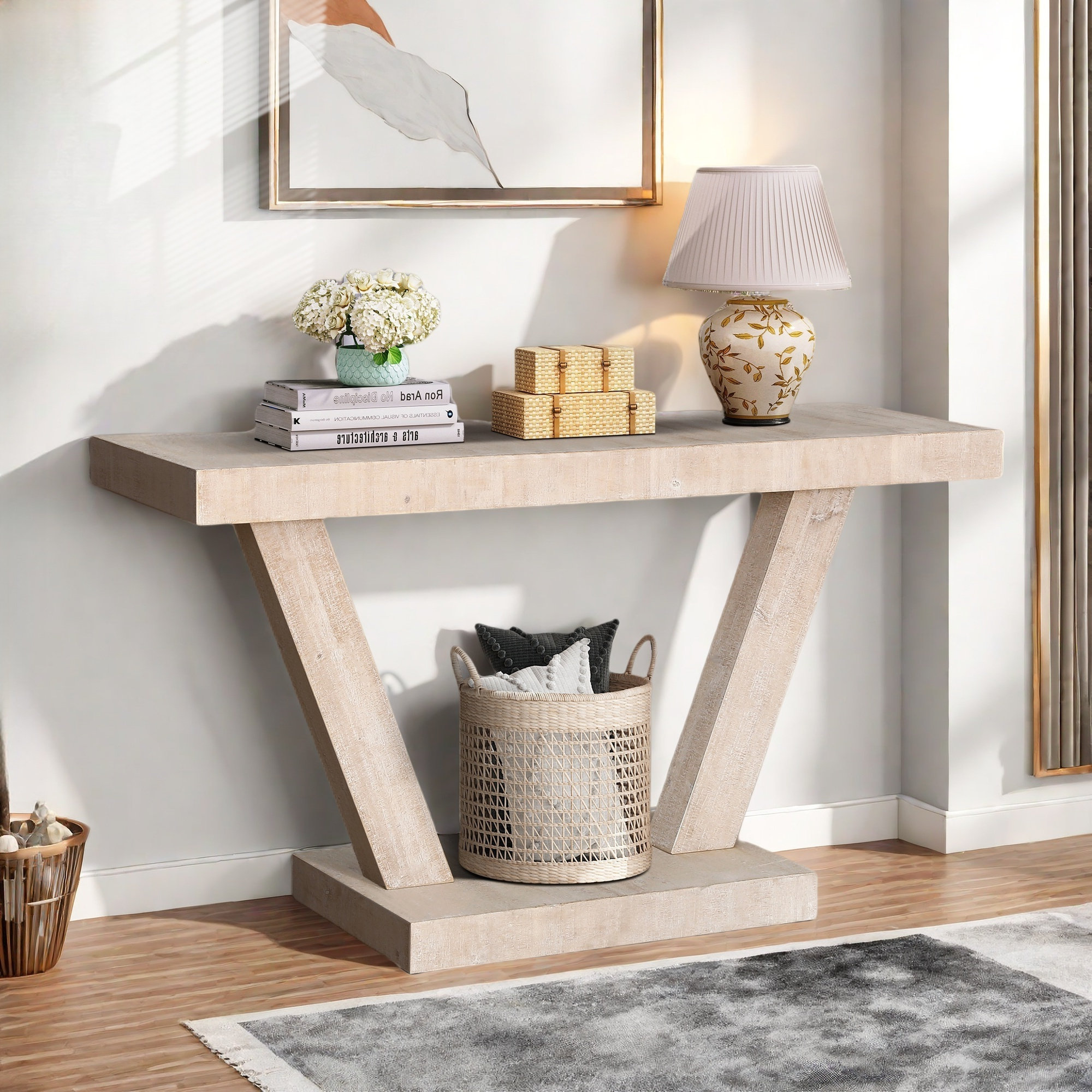 Gracie Oaks Vintage Console Table With 2-tier Stability And Trapezoid Design | Wayfair
