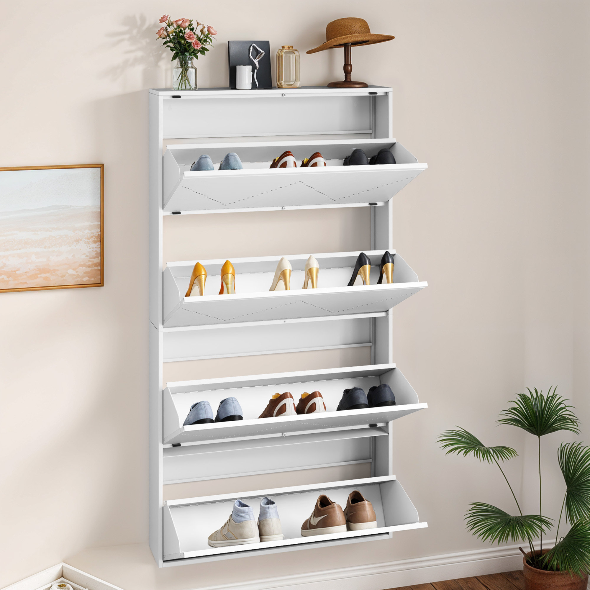 Latitude Run® Metal Shoe Storage Cabinet 4 Flip Drawers Steel Wall ...
