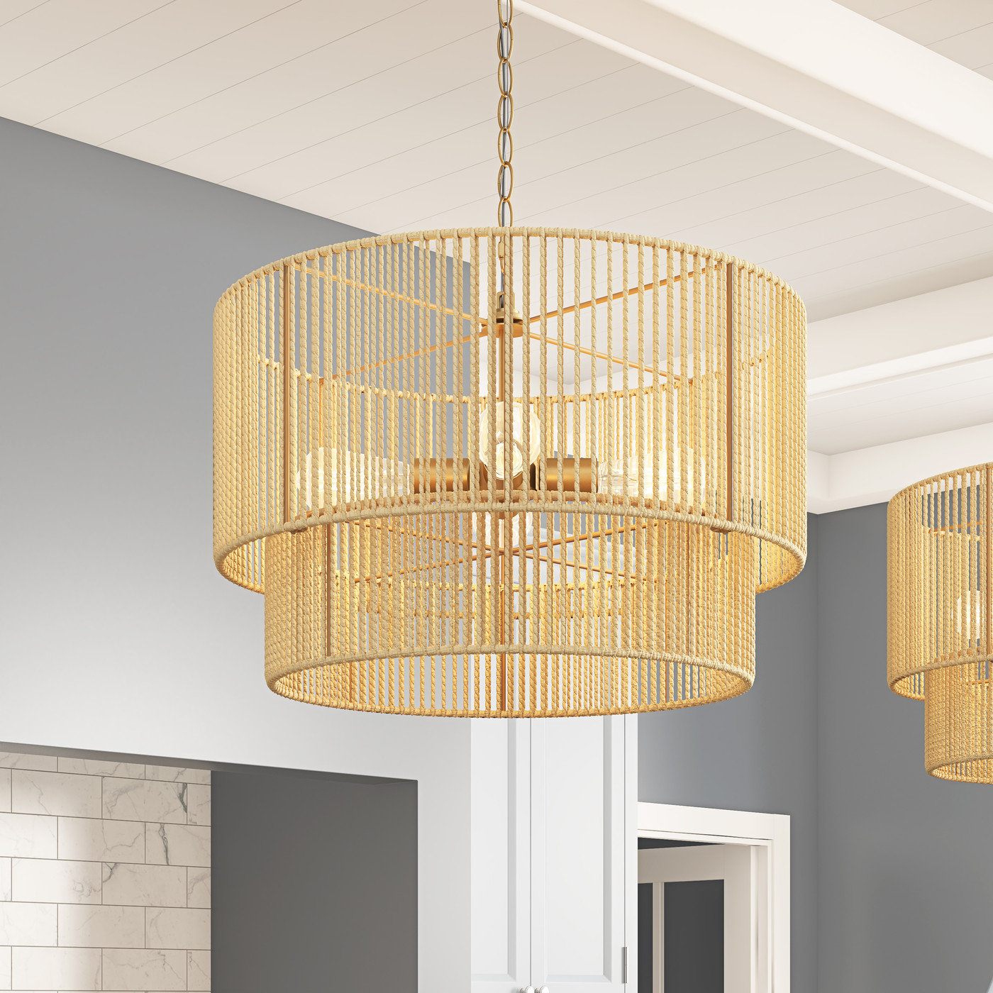 Mercer41 Weylon 4-light Rattan Boho Dimmable Adjustable Pendant Light ...