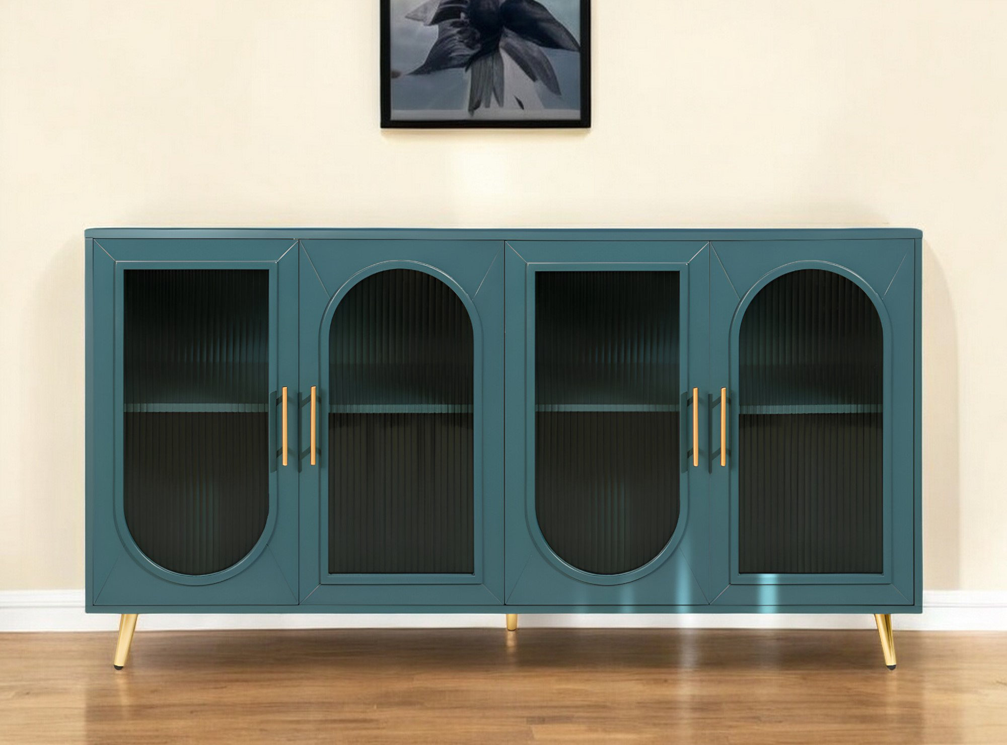 Bay Isle Home™ 60" Teal Blue Ribbed Texture Sideboard with Four Doors ...