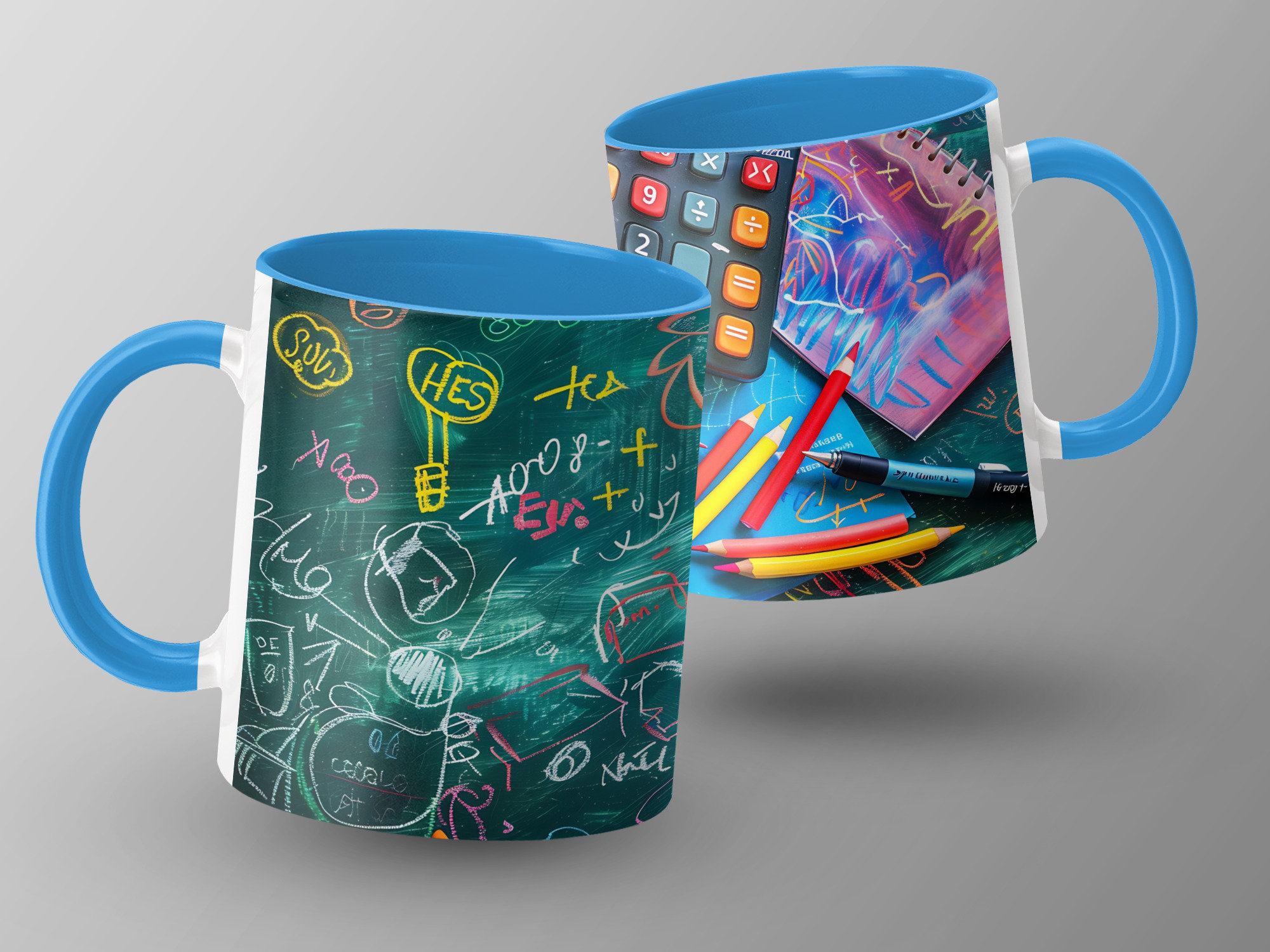 East Urban Home Set of 2 Kids Drawing Style 11oz Accent Mugs – White ...