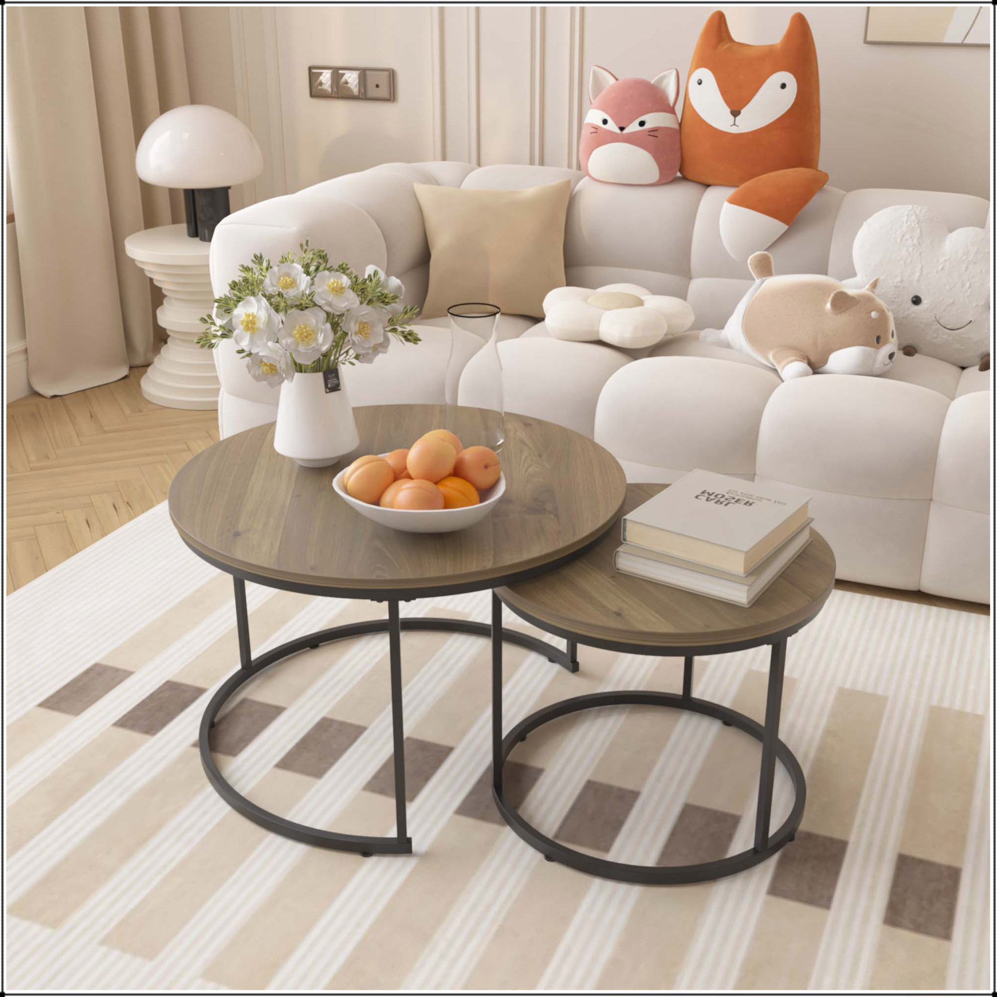 17 Stories Nesting Coffee Table Set of 2, Industrial Wood Finish with ...