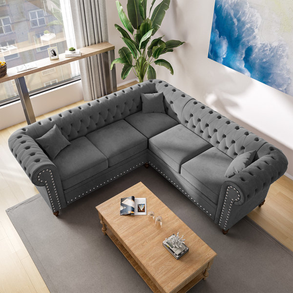 House of Hampton® Canapé modulaire en velours capitonné Deparvine et ...