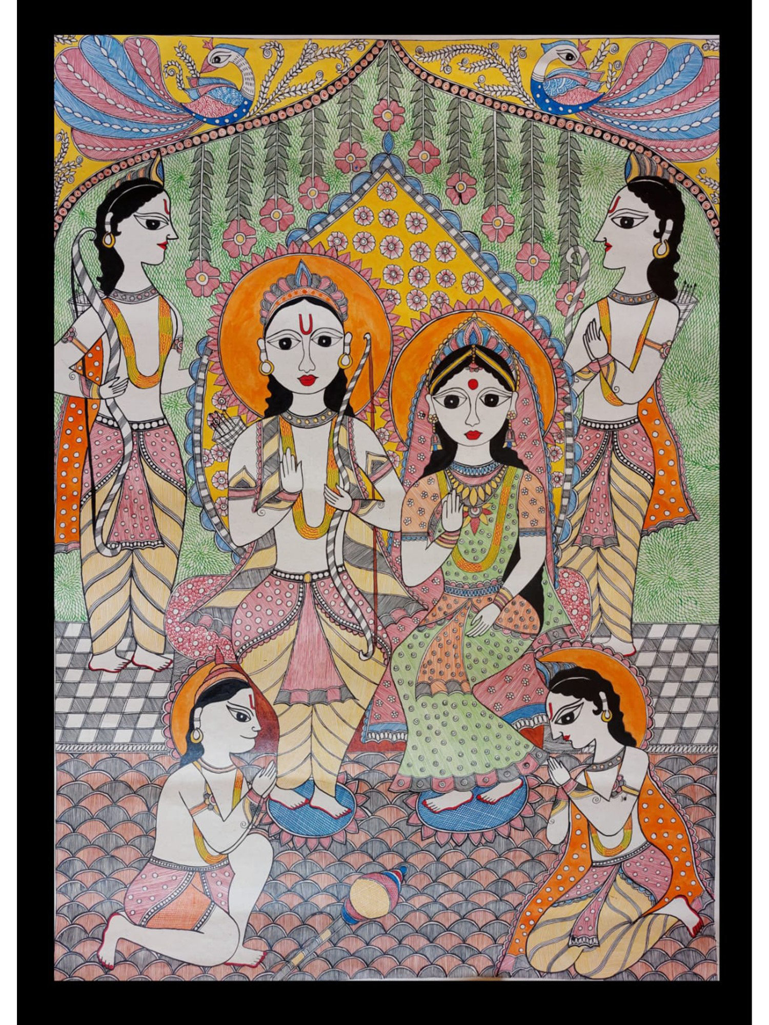 Exotic India Shree Ram Darbar | With Frame | Acrylic Color On Hand Made ...