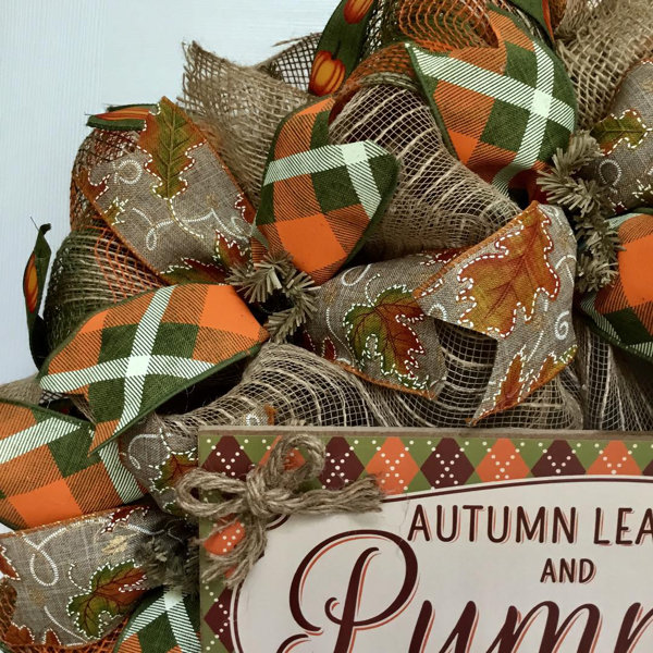 The Holiday Aisle® Autumn Leaves Pumpkins Please Harvest Wreath | Wayfair