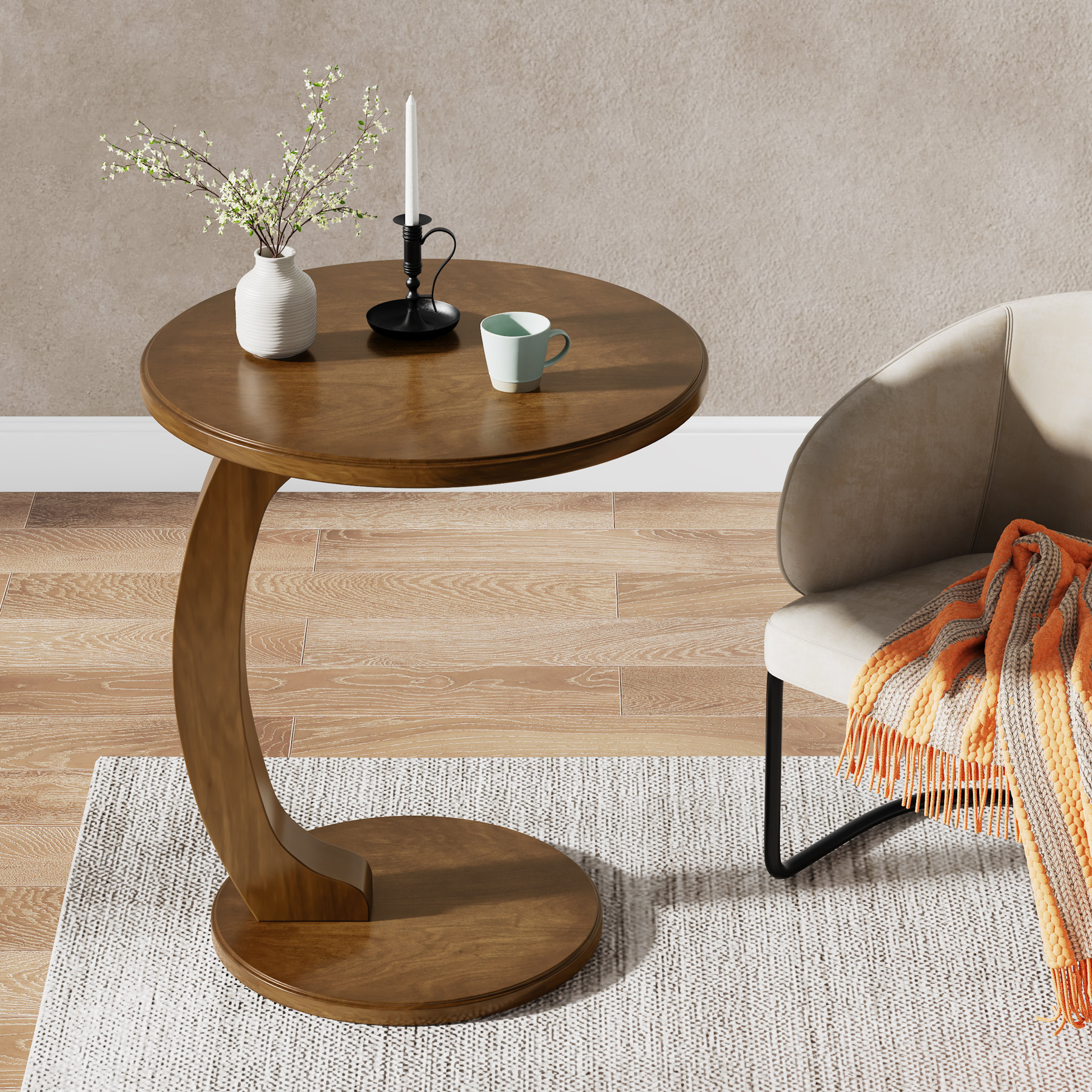 Wrought Studio™ Solid Wood C-Shaped Round End Table & Reviews | Wayfair