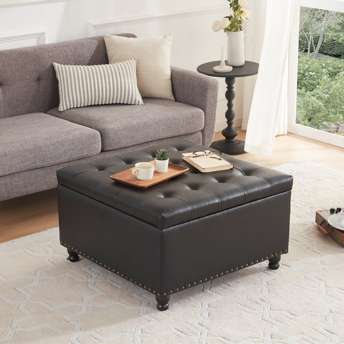 Charlton Home Dineisha Large Square Storage Ottoman Bench, Tufted ...