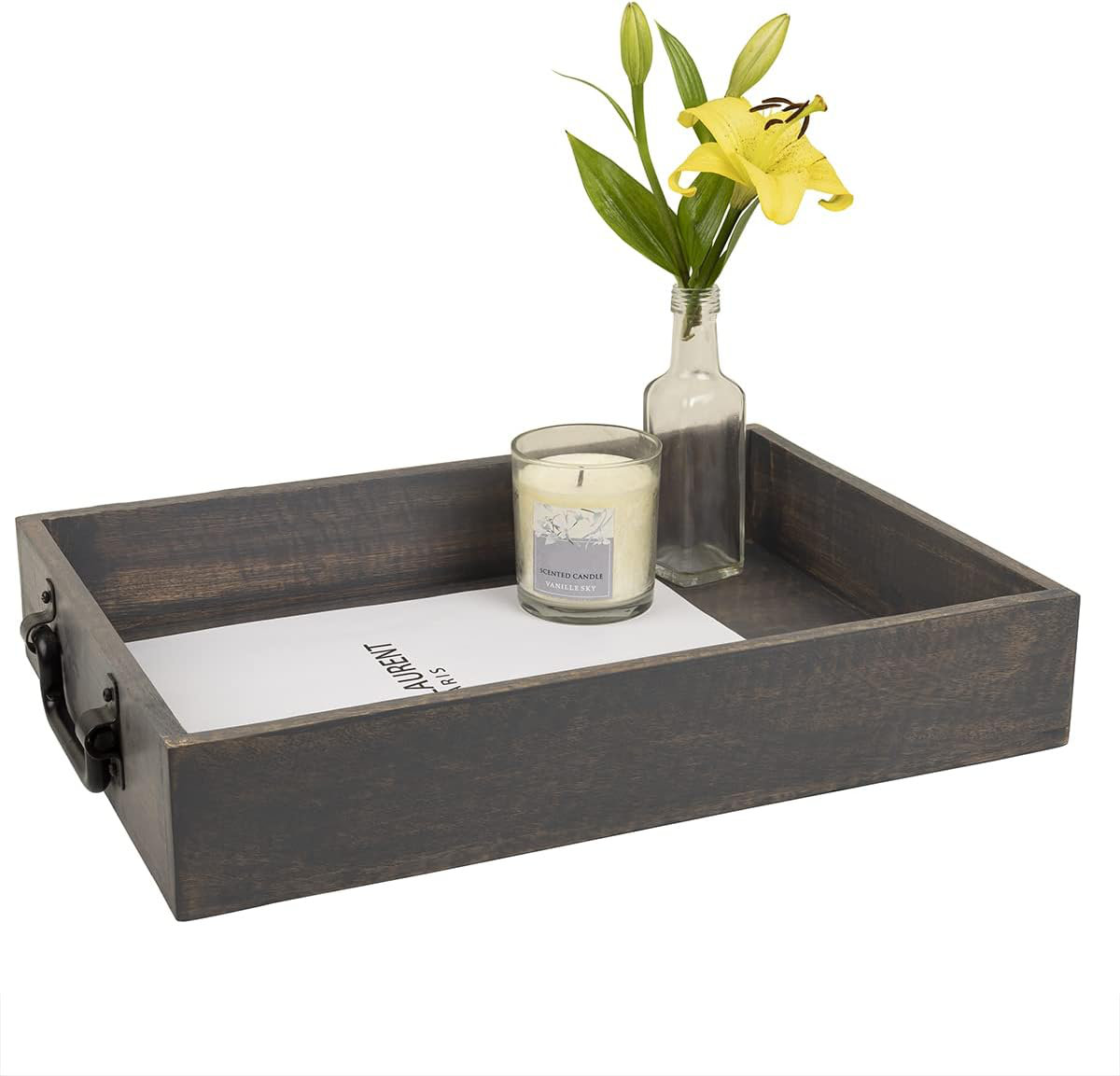 17 Stories Handmade Wooden Tray With Metal Handles | Decorative Serving ...