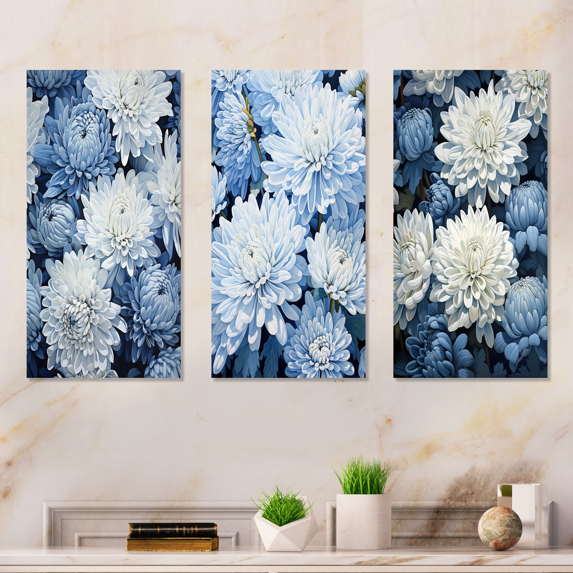 Lark Manor™ Minimalism Mums In Muted Blue And White - Mums Metal Wall ...