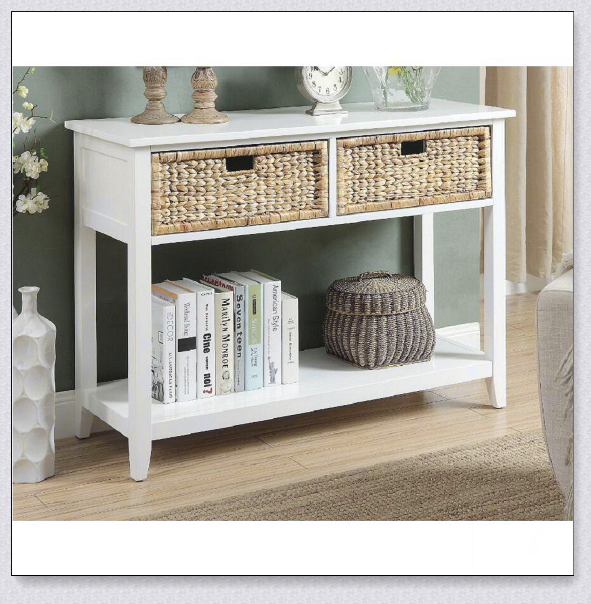 Dovecove Console Table Rectangular Console Table 2 Drawers (Basket ...