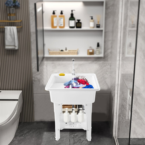 YINXIER 25.59" L x 21.65" W Free Standing Laundry Sink with Faucet ...
