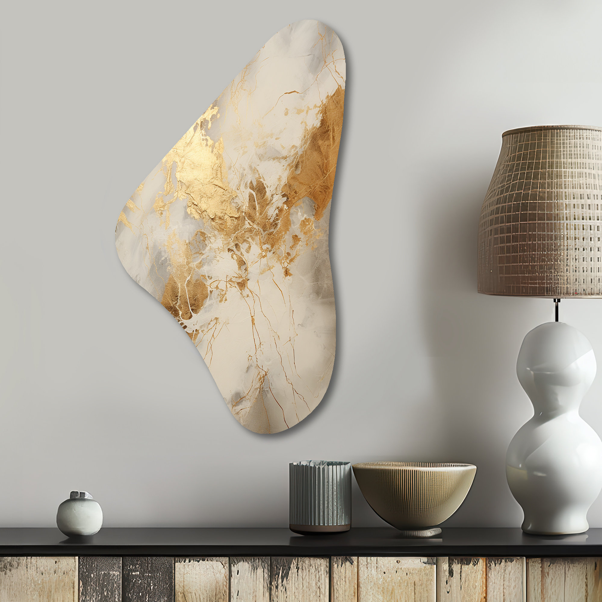 Design Art Beige And Gold Marble Lightning III - Abstract Shapes ...