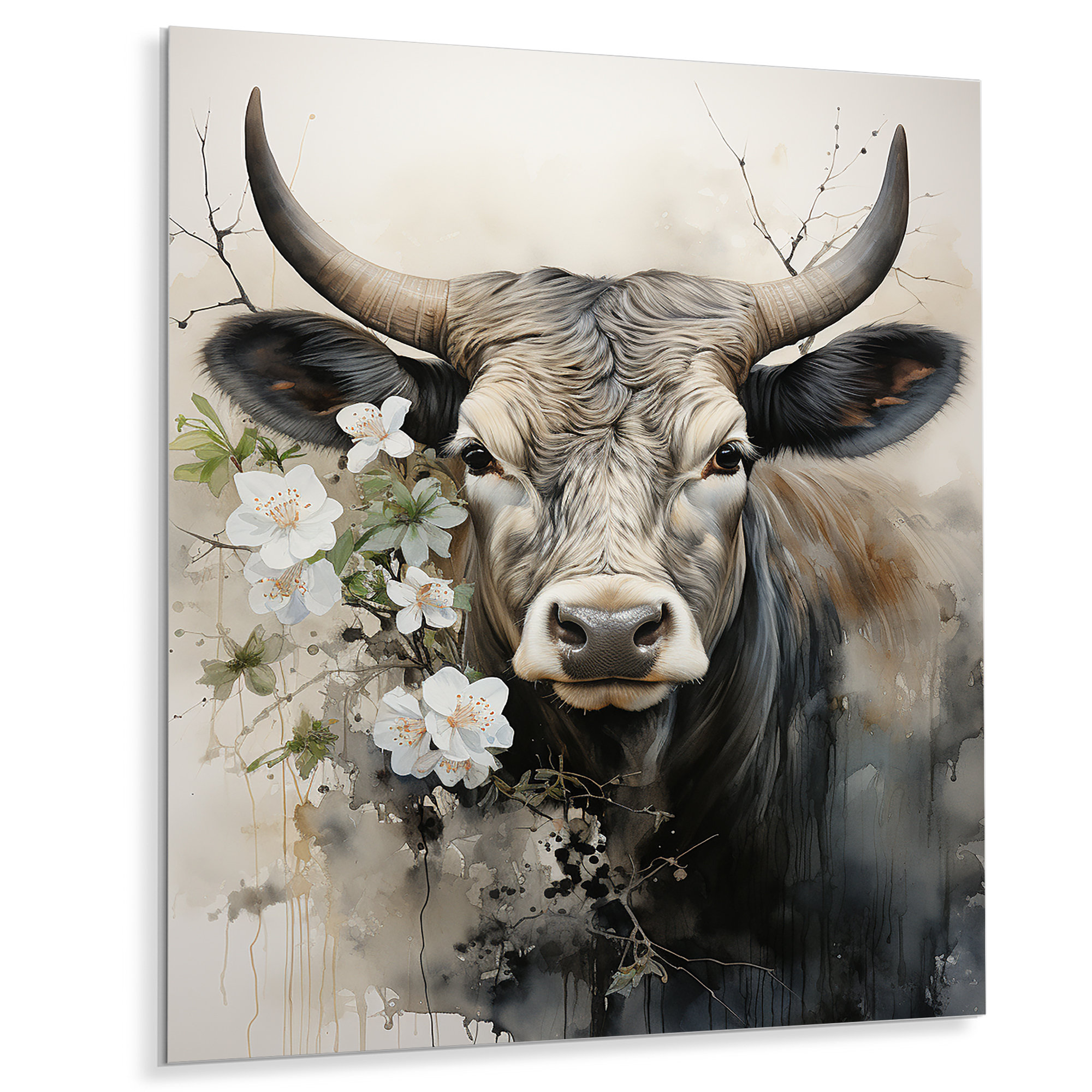Mercer41 Asian Art Cow Sumi X - Asian Metal Art Print | Wayfair