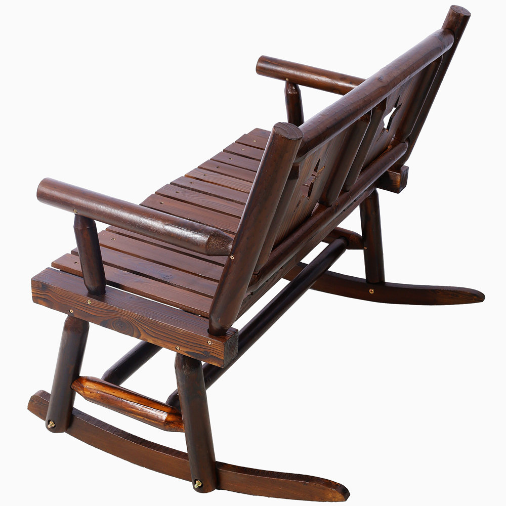Winston Porter Outdoor Wood Rocking Bench Carbonized Double Rocking ...