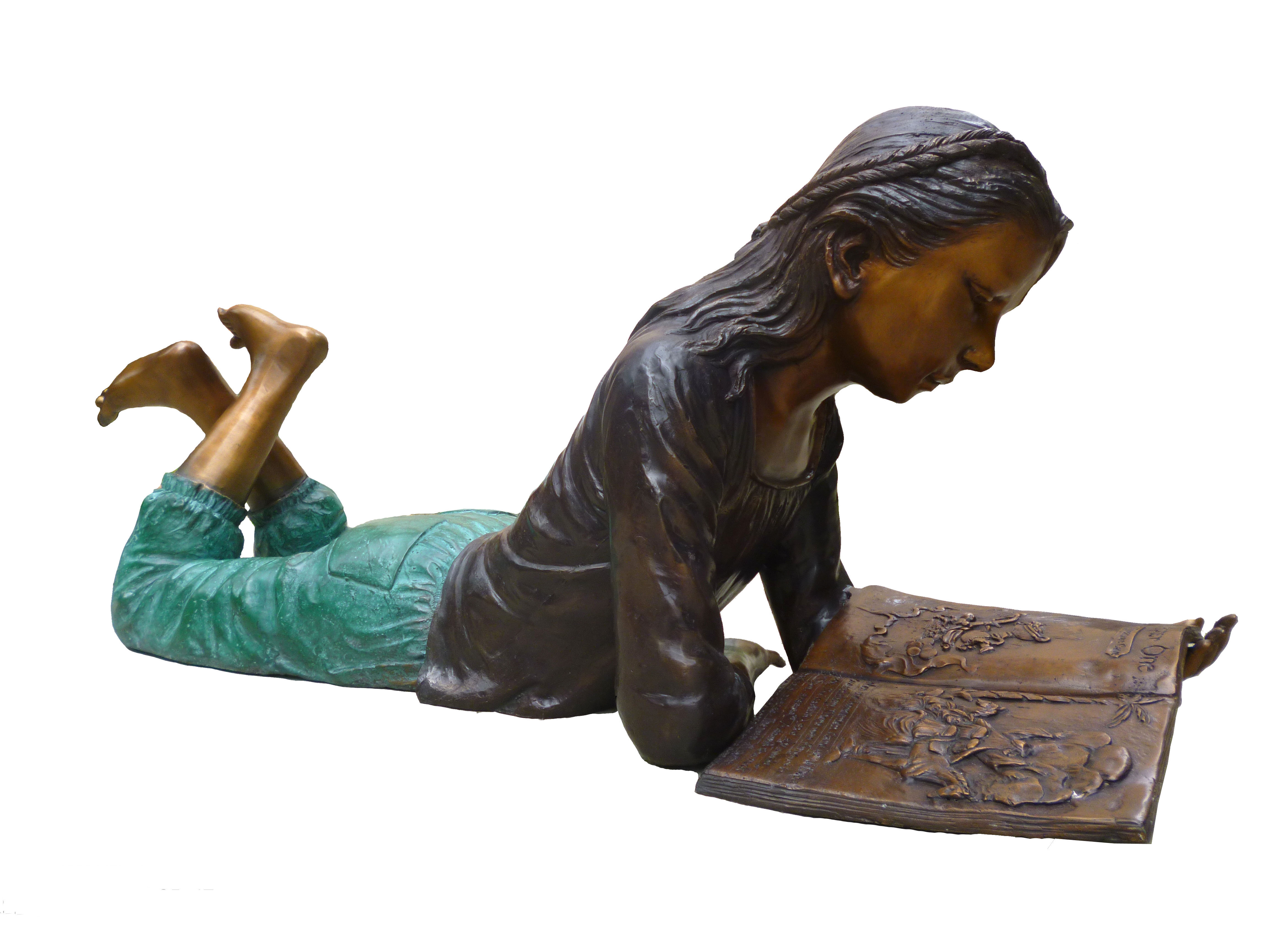 Red Barrel Studio® Leeton Lying Girl Reading Book Statue | Wayfair